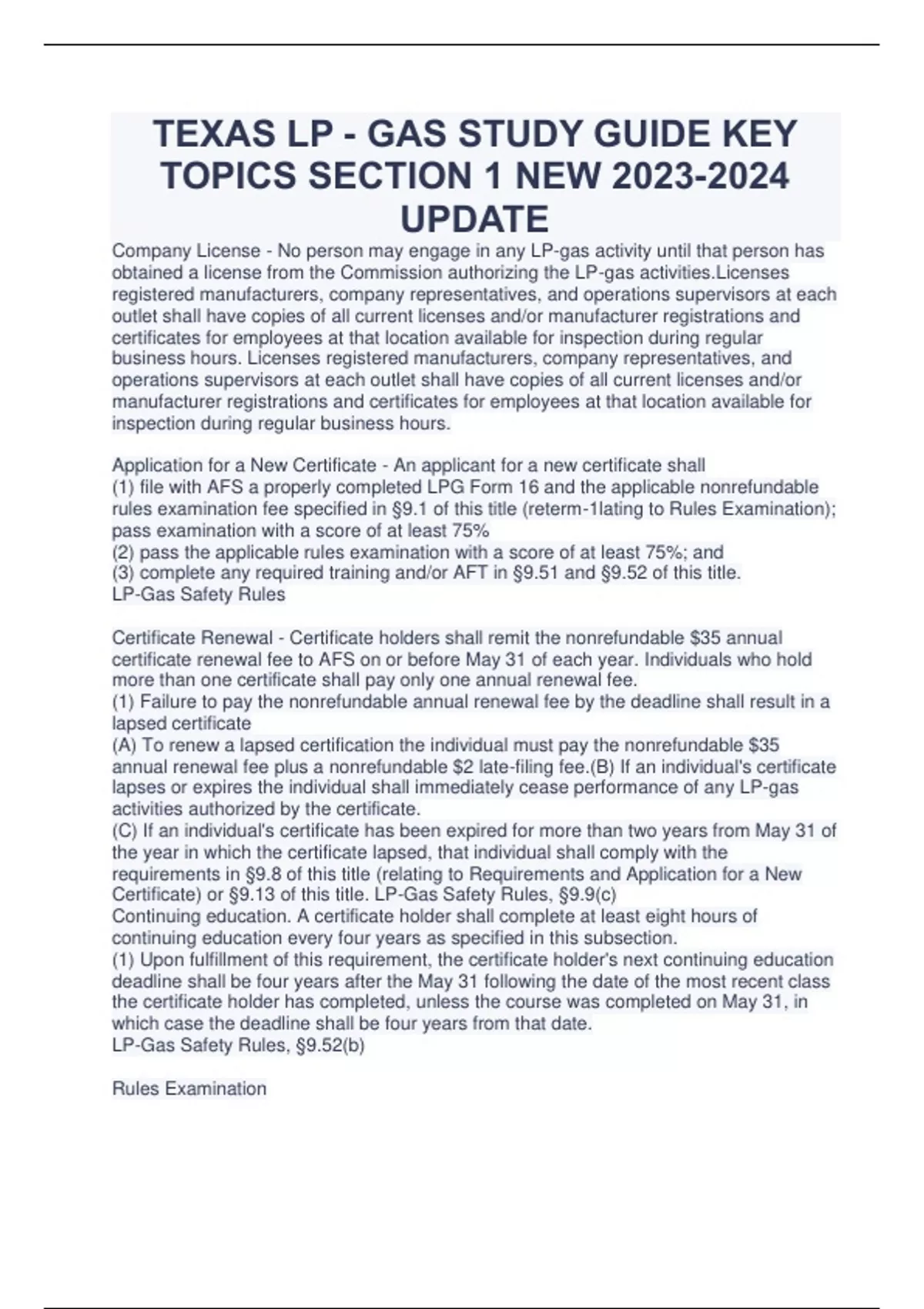 TEXAS LP - GAS STUDY GUIDE KEY TOPICS SECTION 1 NEW UPDATE - TEXAS LP ...