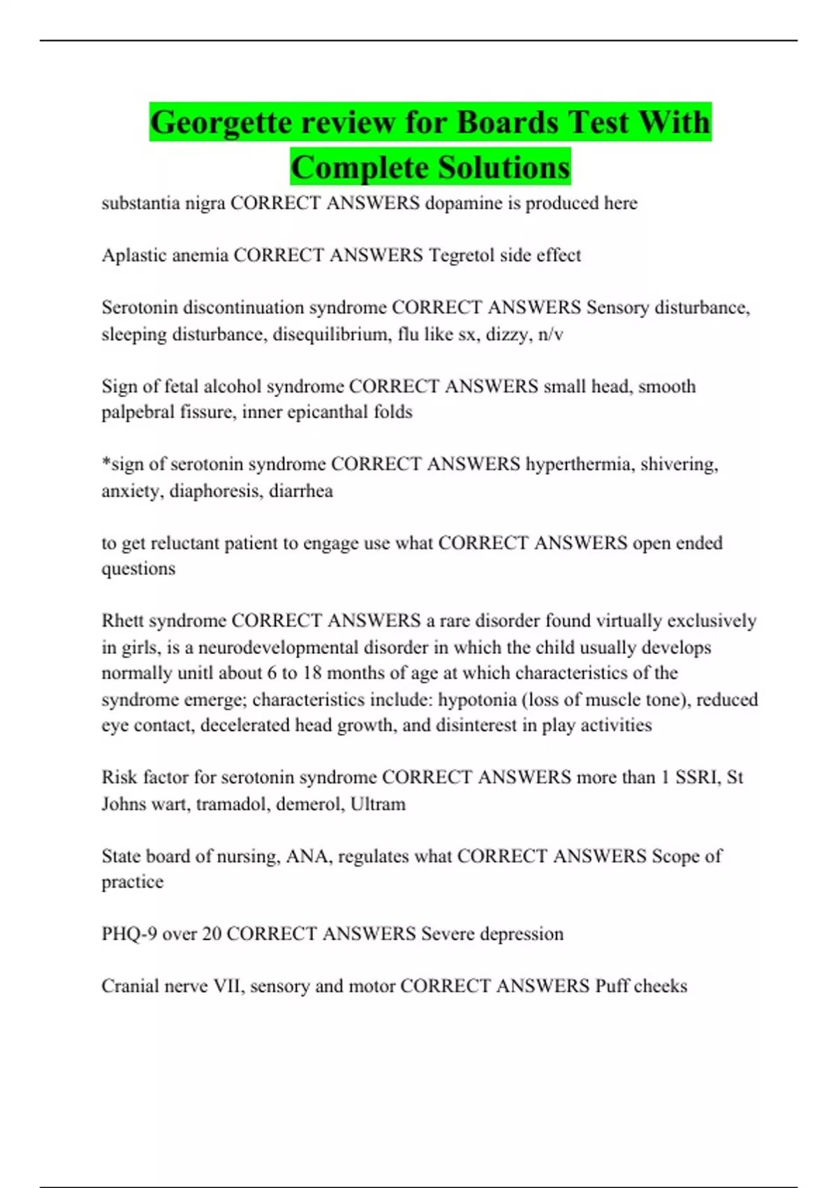 Georgette review for Boards Test With Complete Solutions - Georgette ...