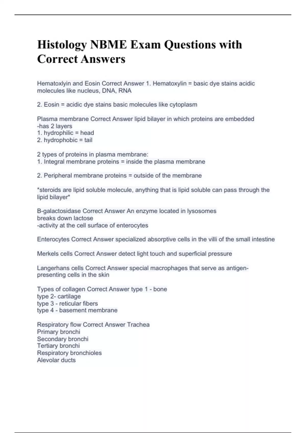 Histology NBME Exam Questions with Correct Answers - Histology NBME ...