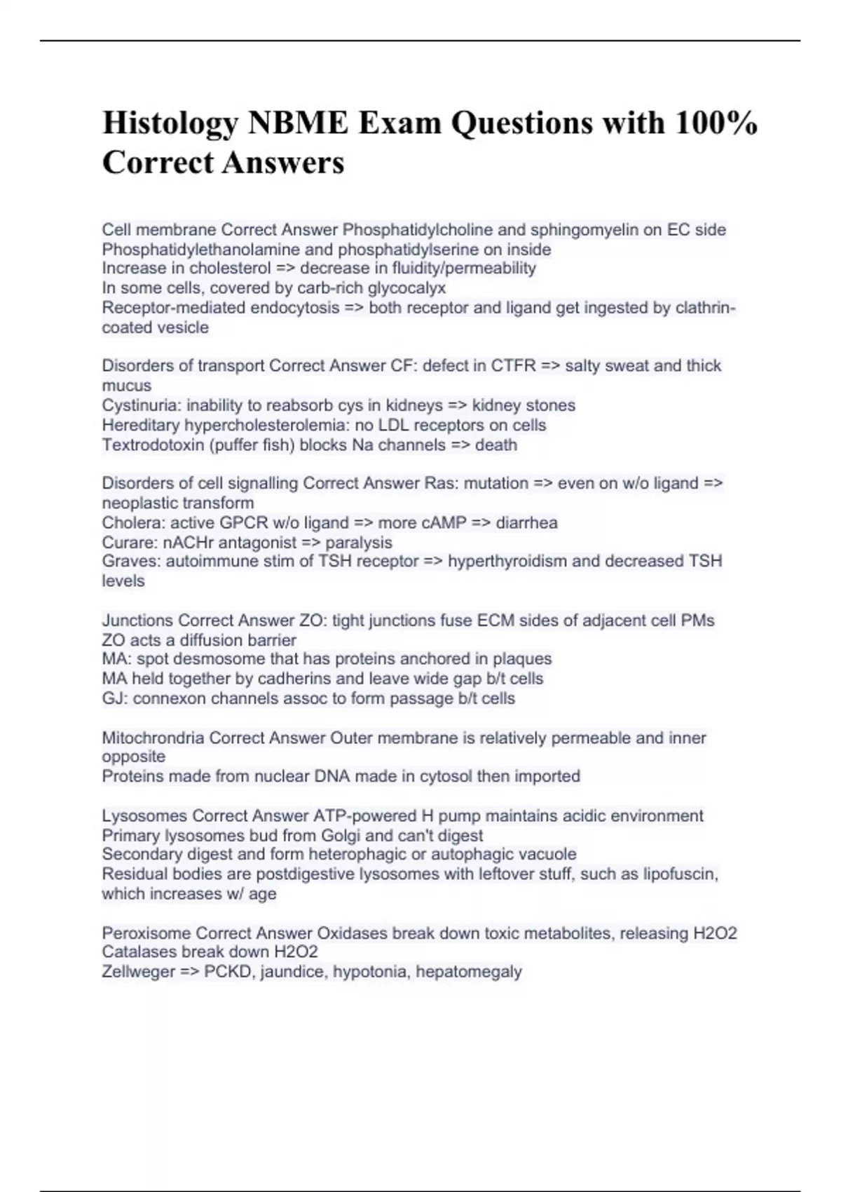 Histology NBME Exam Questions with 100% Correct Answers - Histology ...