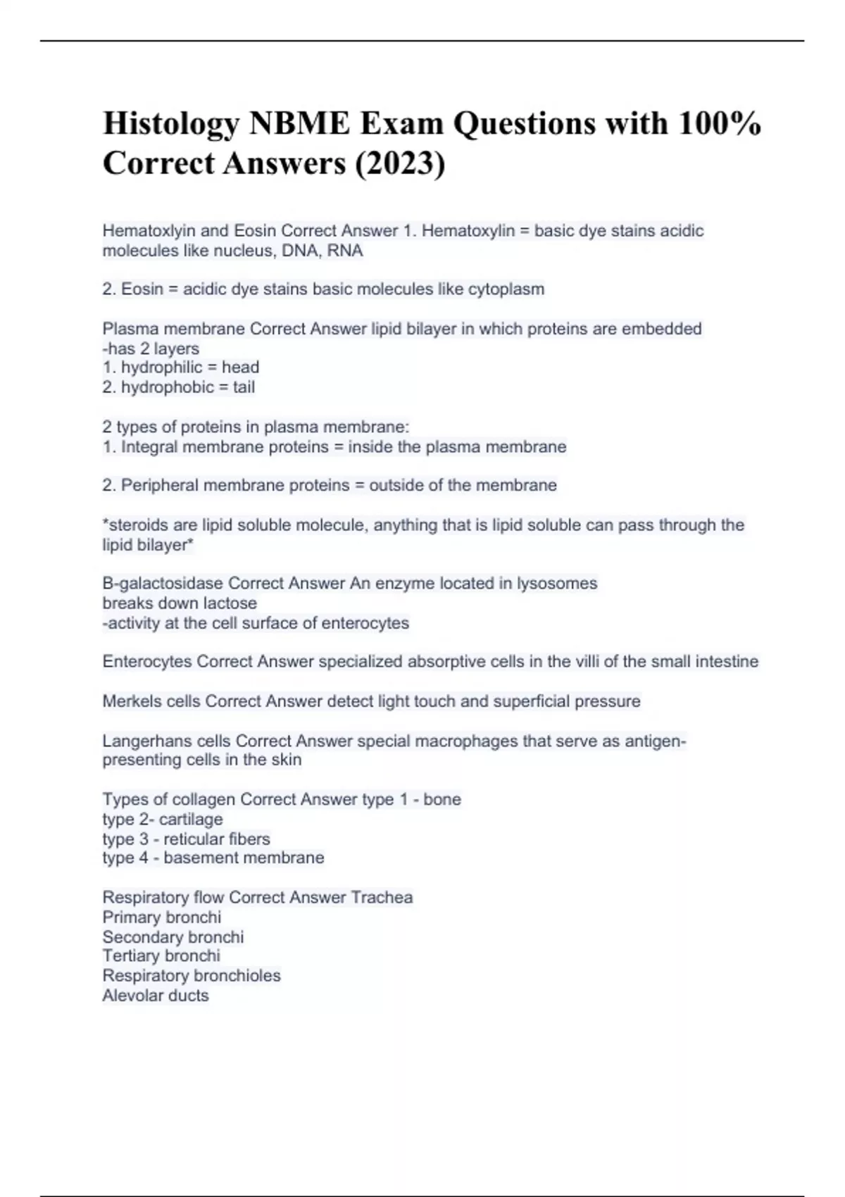 Histology NBME Exam Questions with 100% Correct Answers (2023 ...