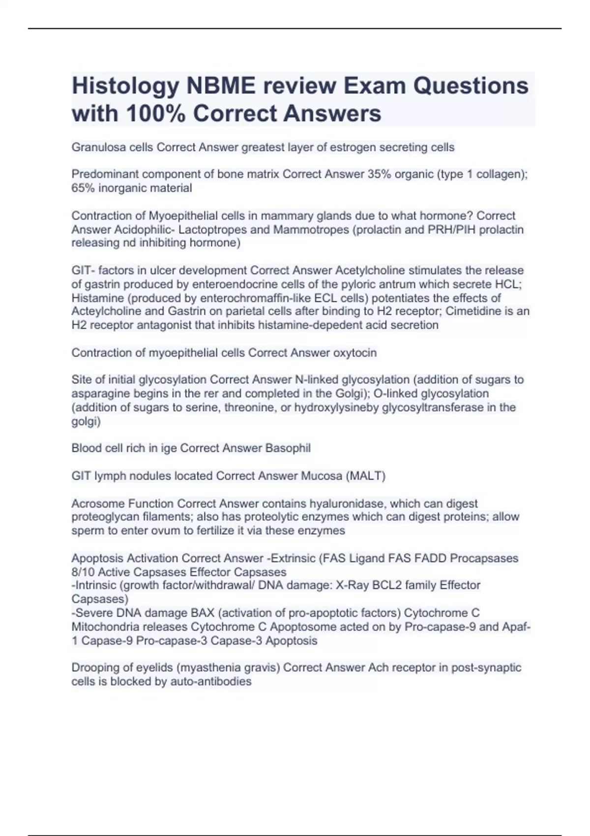 Histology NBME review Exam Questions with 100% Correct Answers ...