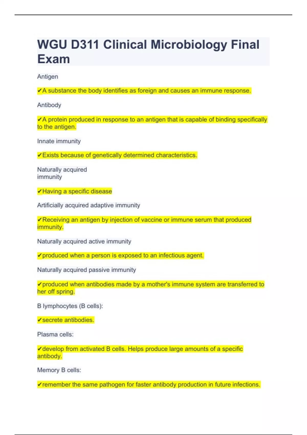 WGU D311 Clinical Microbiology Final Exam - D311 Microbiology with Lab ...