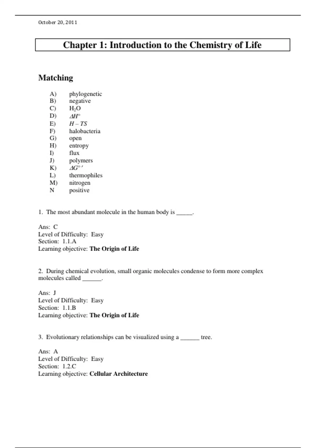 Test Bank for Fundamentals of Biochemistry Life at the Molecular Level ...