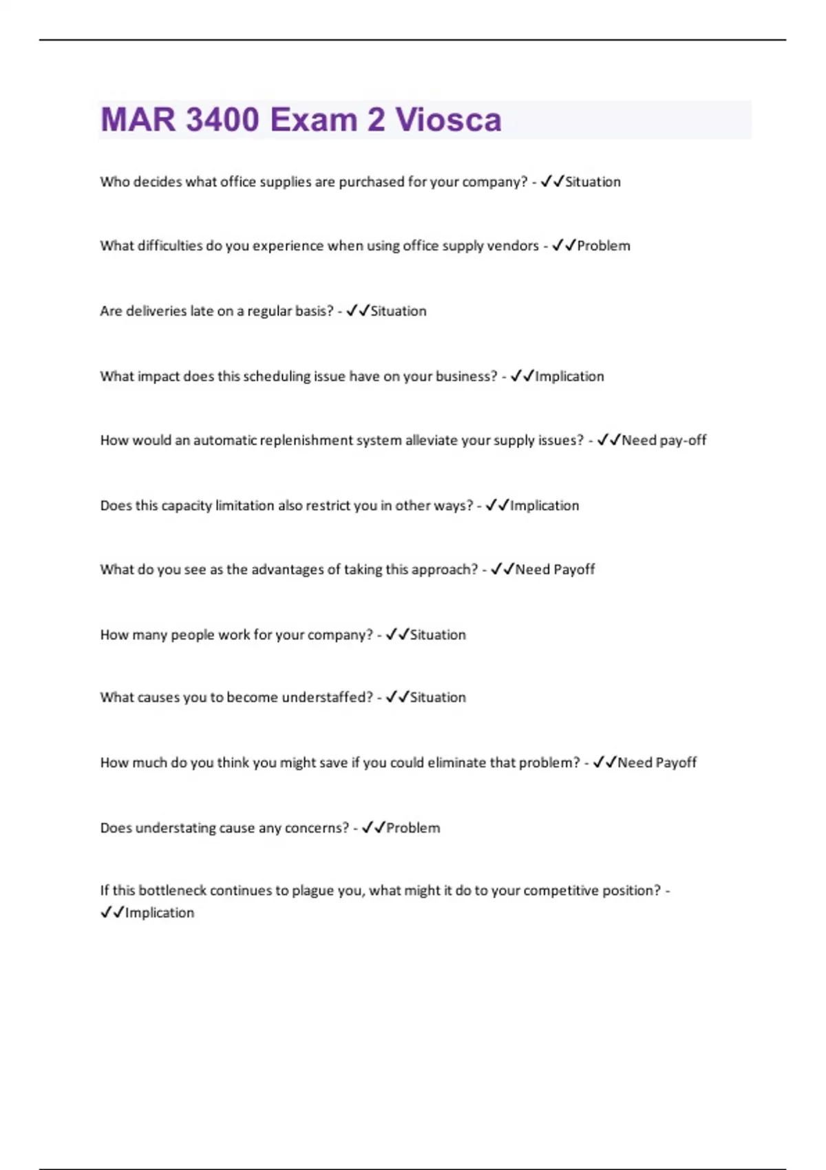 MAR 3400 Exam 2 Viosca exam Already Passed!! - MAR 3400 Viosca - Stuvia US