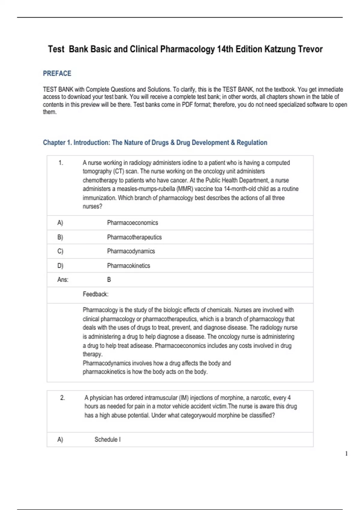 Test Bank for Basic and Clinical Pharmacology 14th Edition Katzung ...