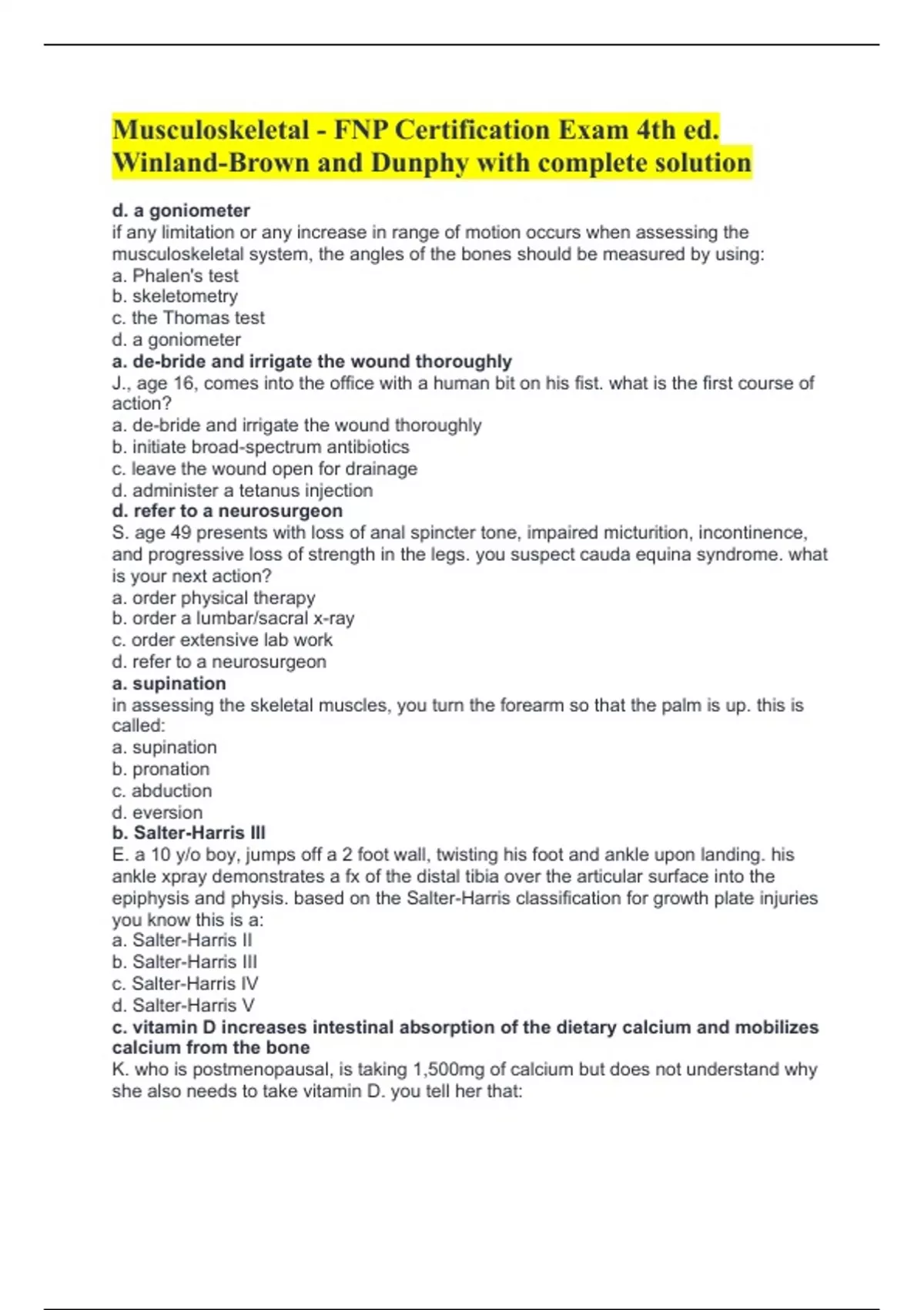 Musculoskeletal - FNP Certification Exam 4th ed. Winland-Brown and ...