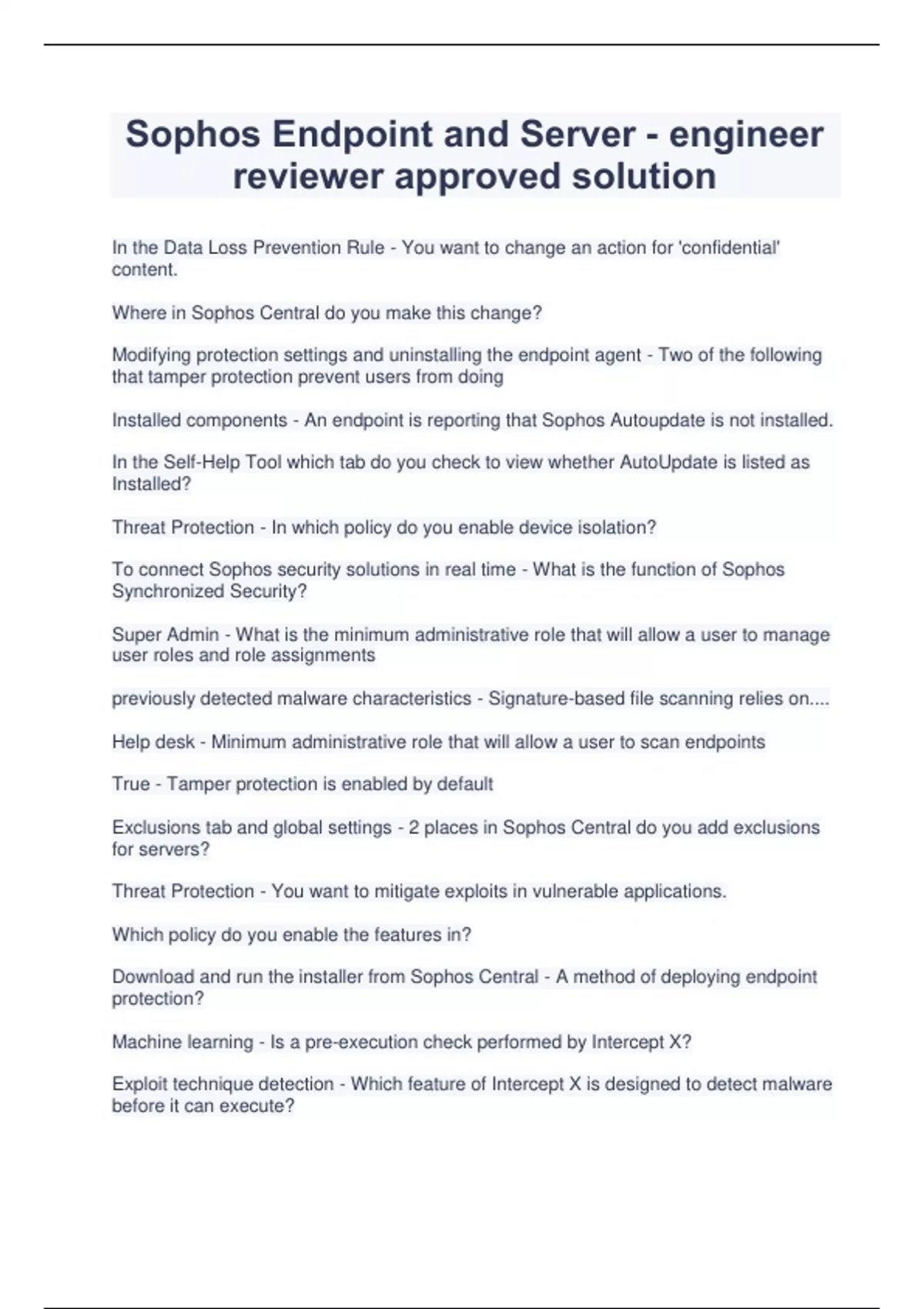 Sophos Endpoint and Server - engineer reviewer approved solution ...