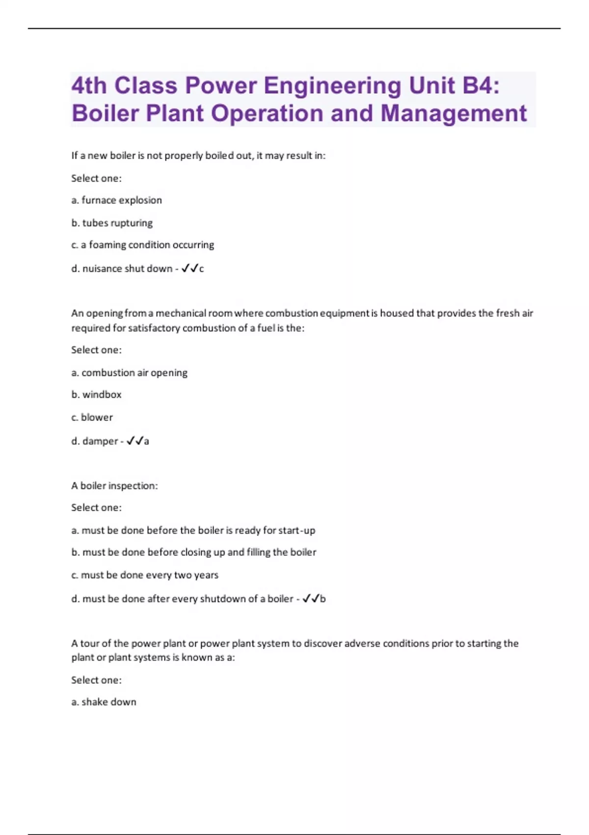 4th Class Power Engineering Unit B4: Boiler Plant Operation and ...