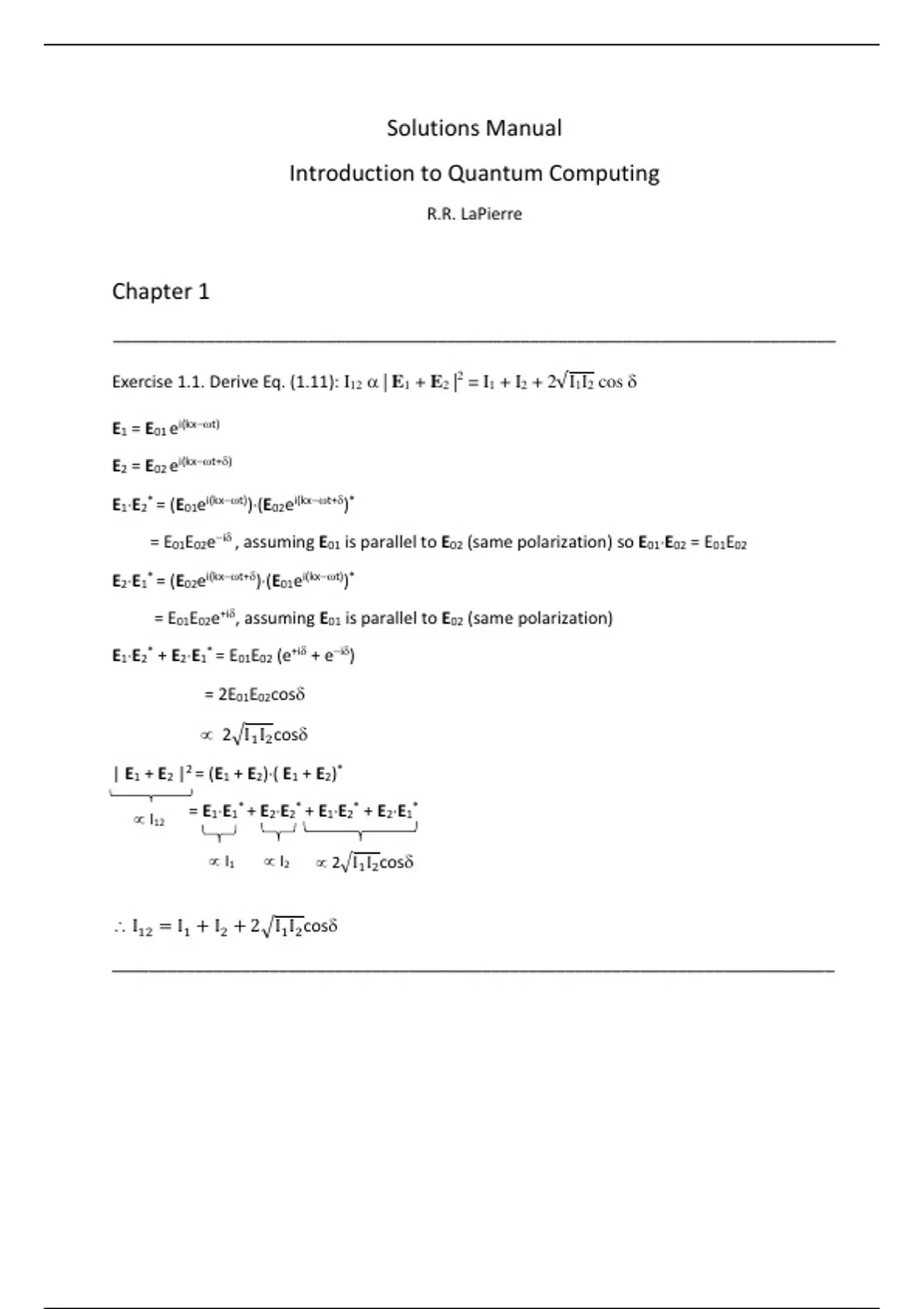 Introduction to Quantum Computing 1st Edition By Ray LaPierre (Solution ...