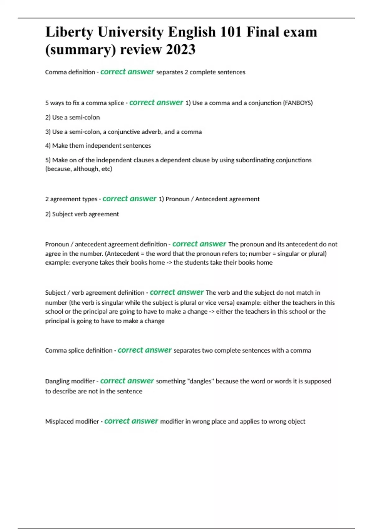 Liberty University English 101 Final exam (summary) review 2023 ...