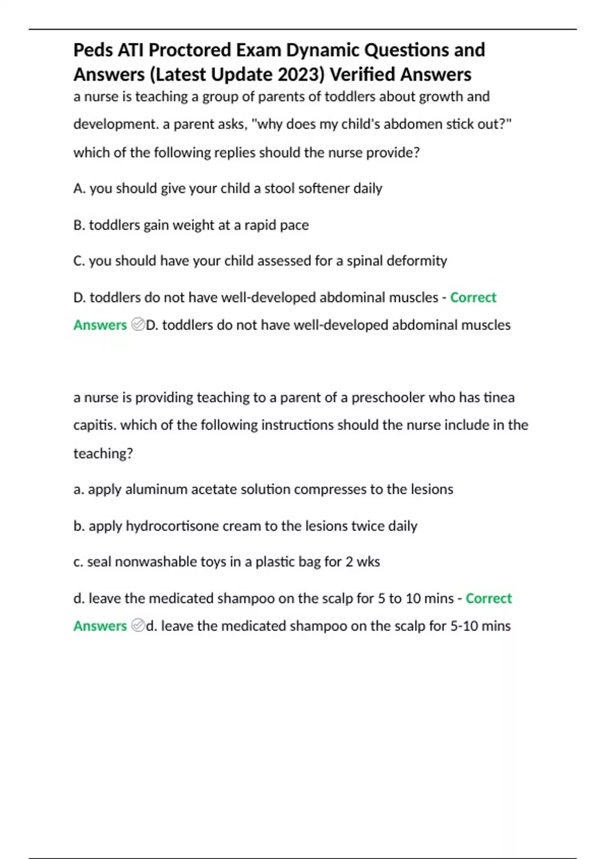 Peds ATI Proctored Exam Dynamic Questions and Answers (Latest Update ...