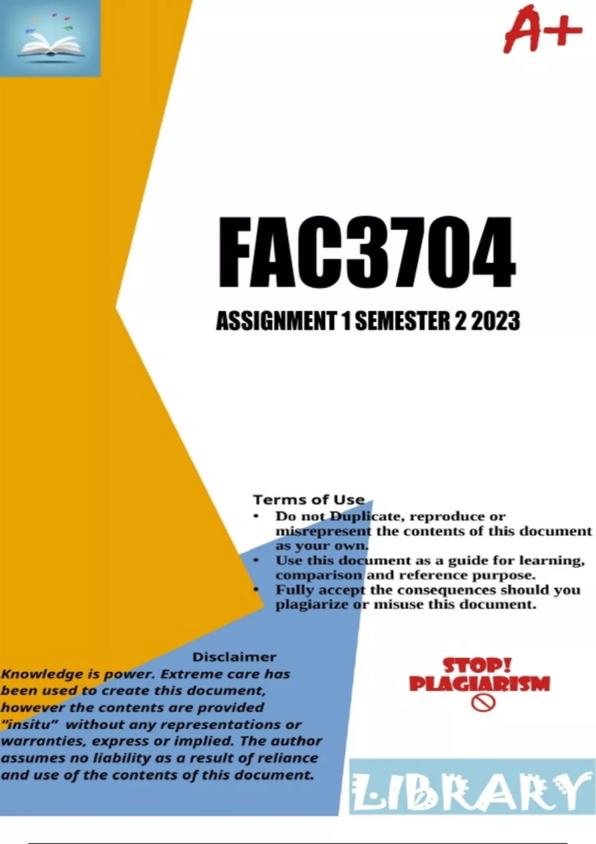 FAC3704 Assignment 1 (WRITTEN) Semester 2 2023 - Group Financial ...