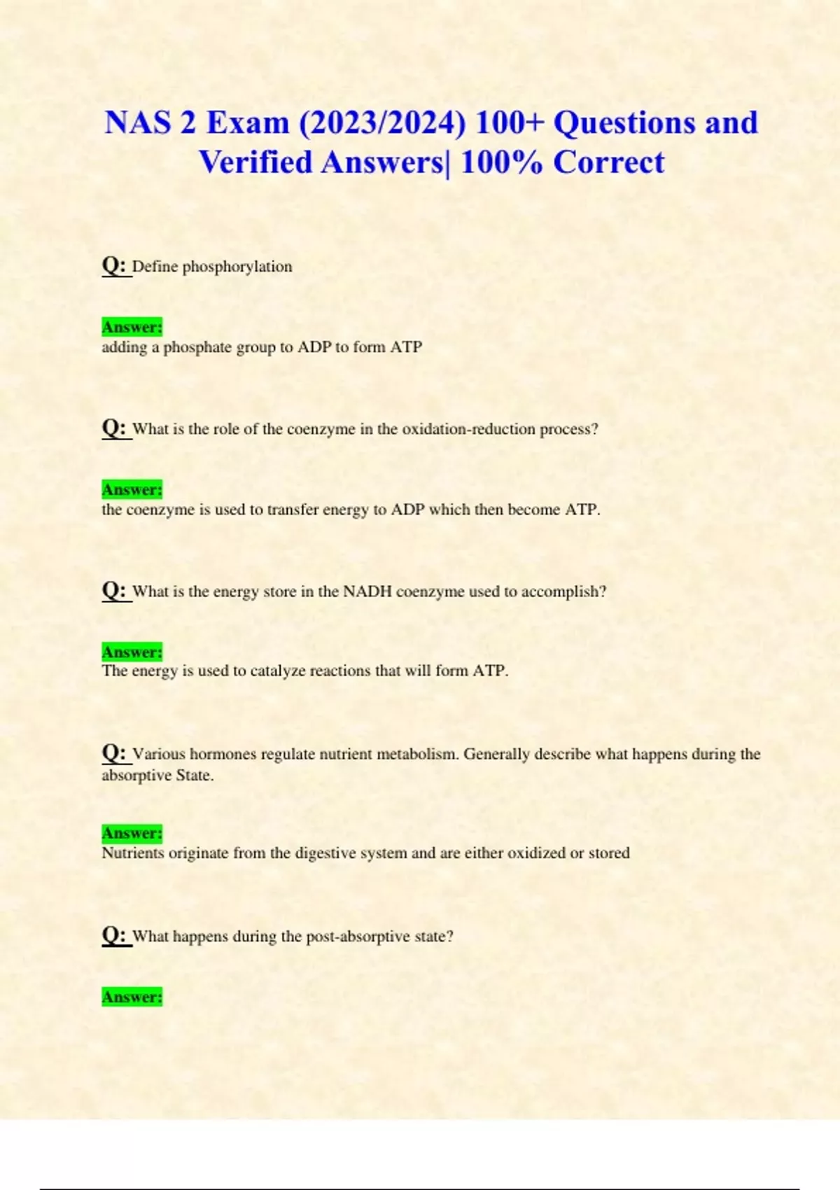 NAS 2 Exam (2023/2024) 100+ Questions and Verified Answers| 100% Correct - NAS2 Challenge ...