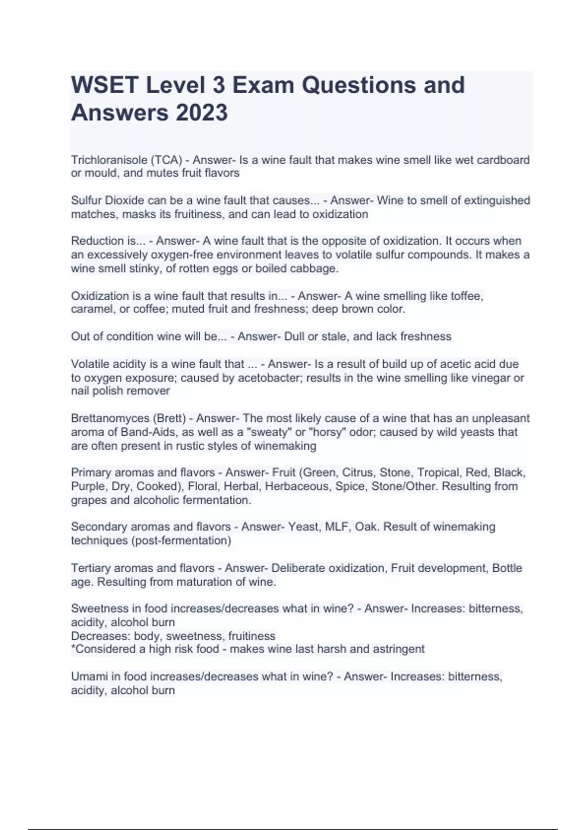 WSET Level 2 Award: Mock Exam with 100% Correct Answers 2023, WSET ...