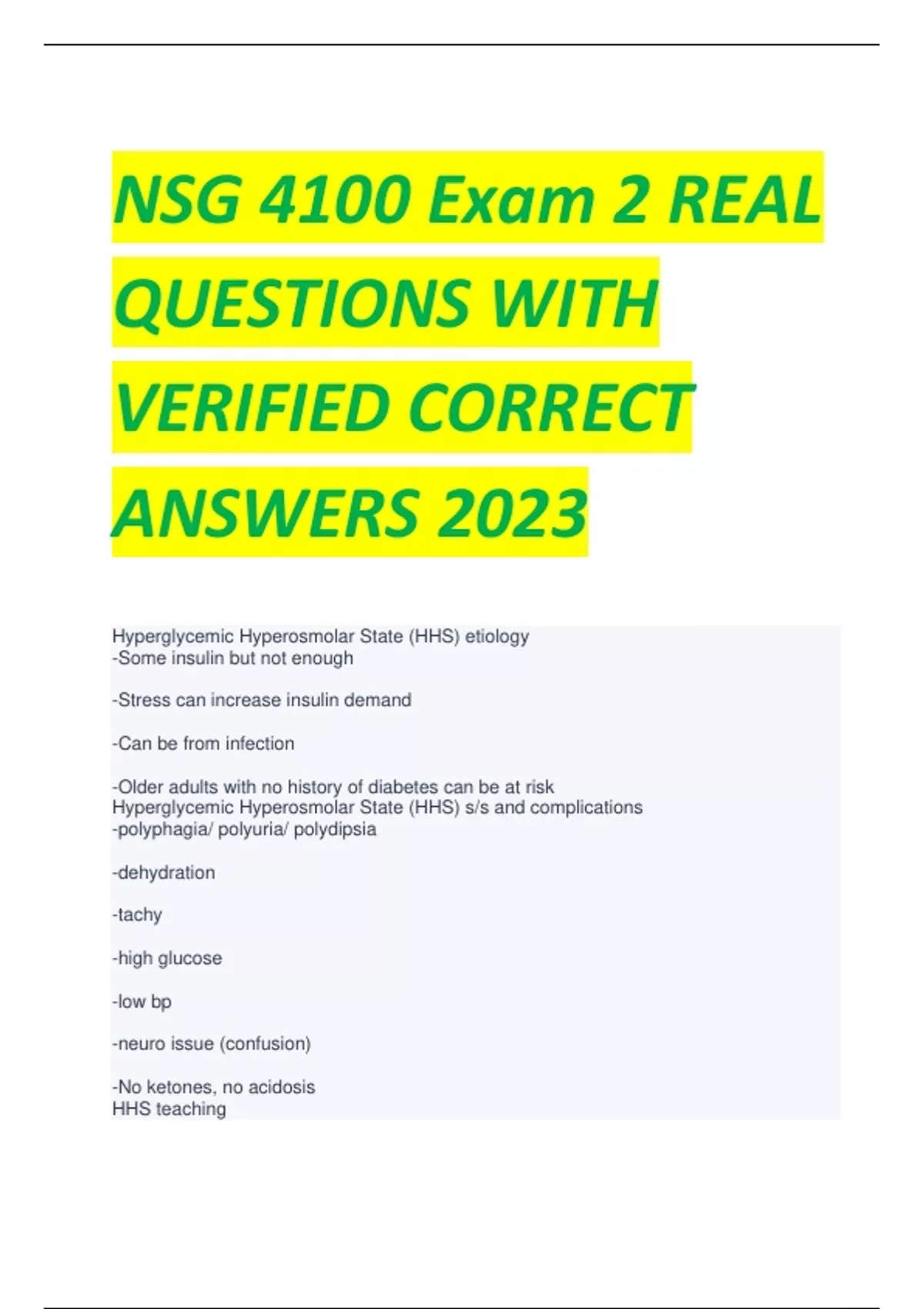 NSG 4100 Exam 2 REAL QUESTIONS WITH VERIFIED CORRECT ANSWERS 2023 - NSG 4100 - Stuvia US