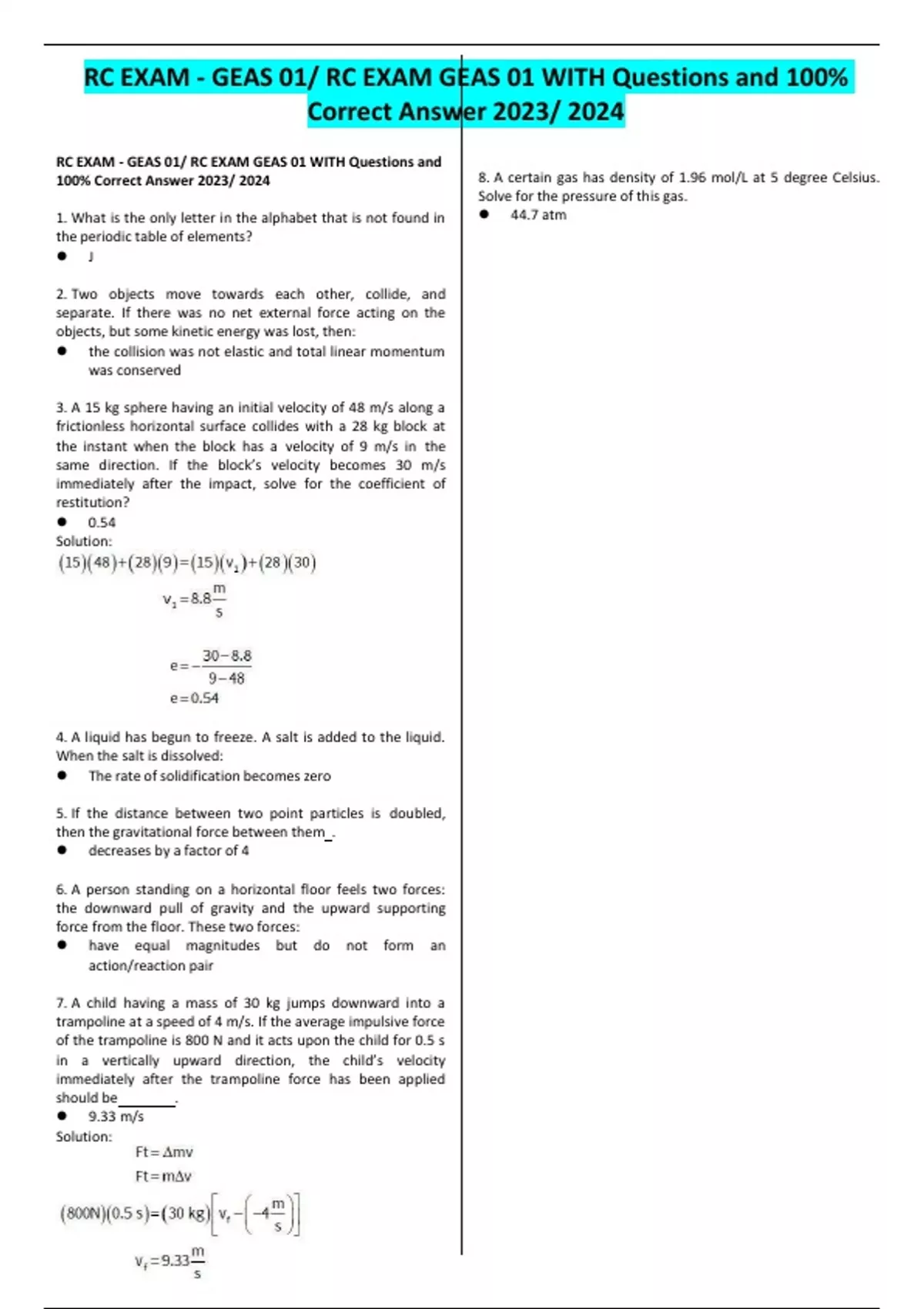RC EXAM - GEAS 01/ RC EXAM GEAS 01 WITH Questions and 100% Correct ...