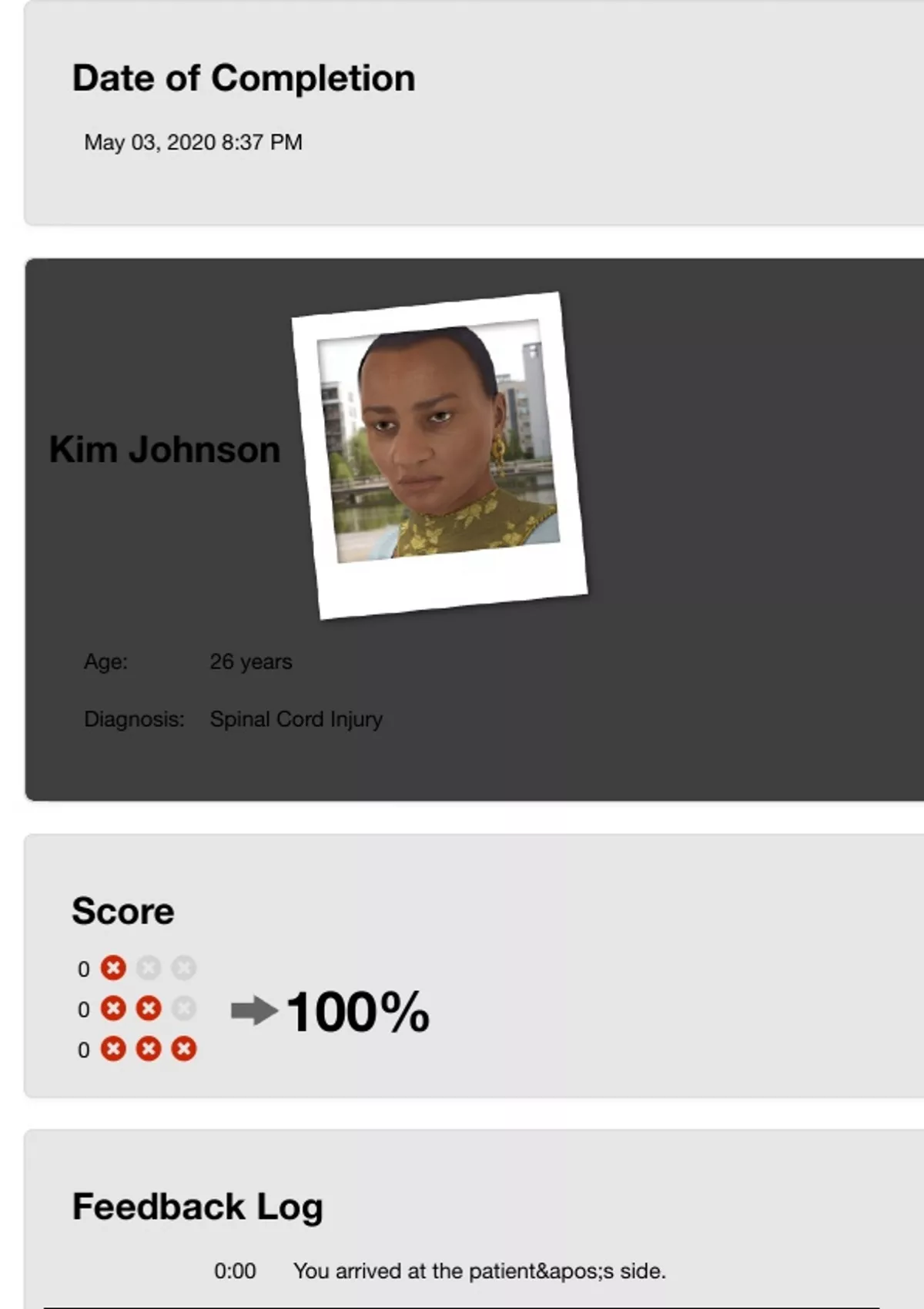 Kim Johnson VSIM Feedback Log & Score - Nursing associated - Stuvia US