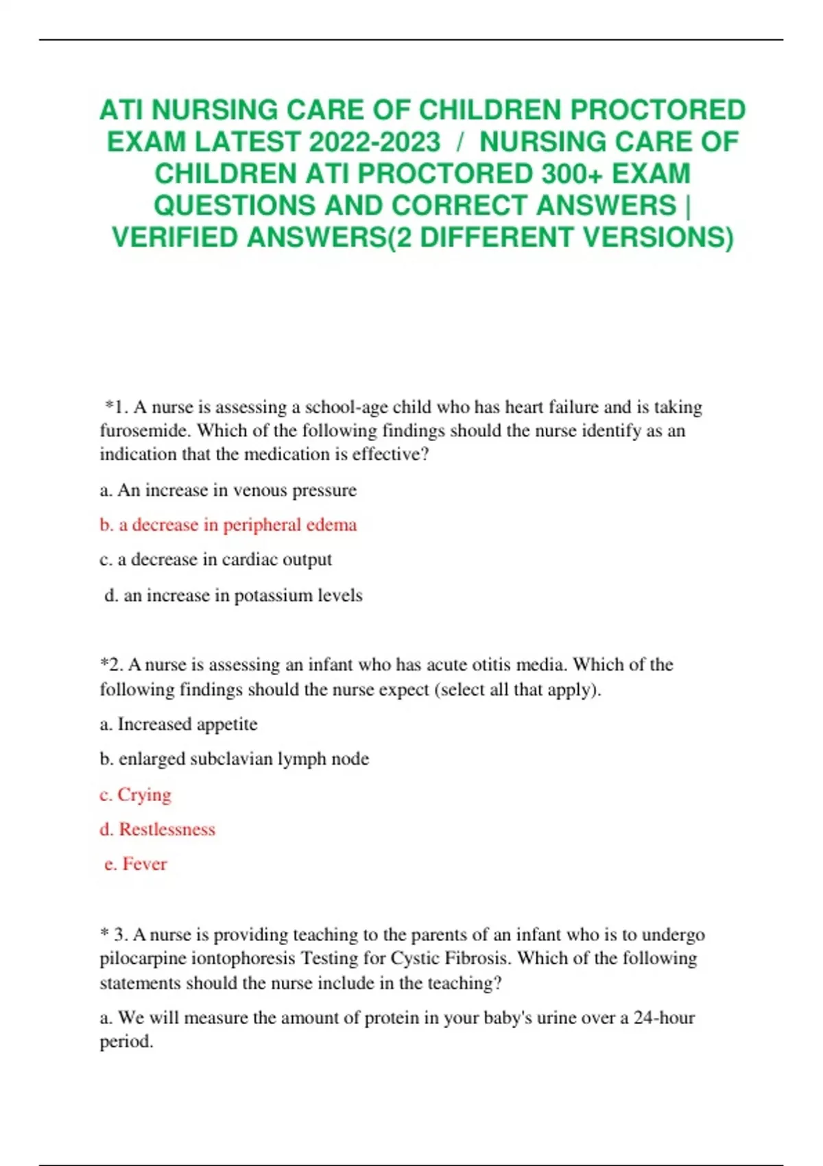 ATI NURSING CARE OF CHILDREN PROCTORED EXAM LATEST / NURSING CARE OF ...