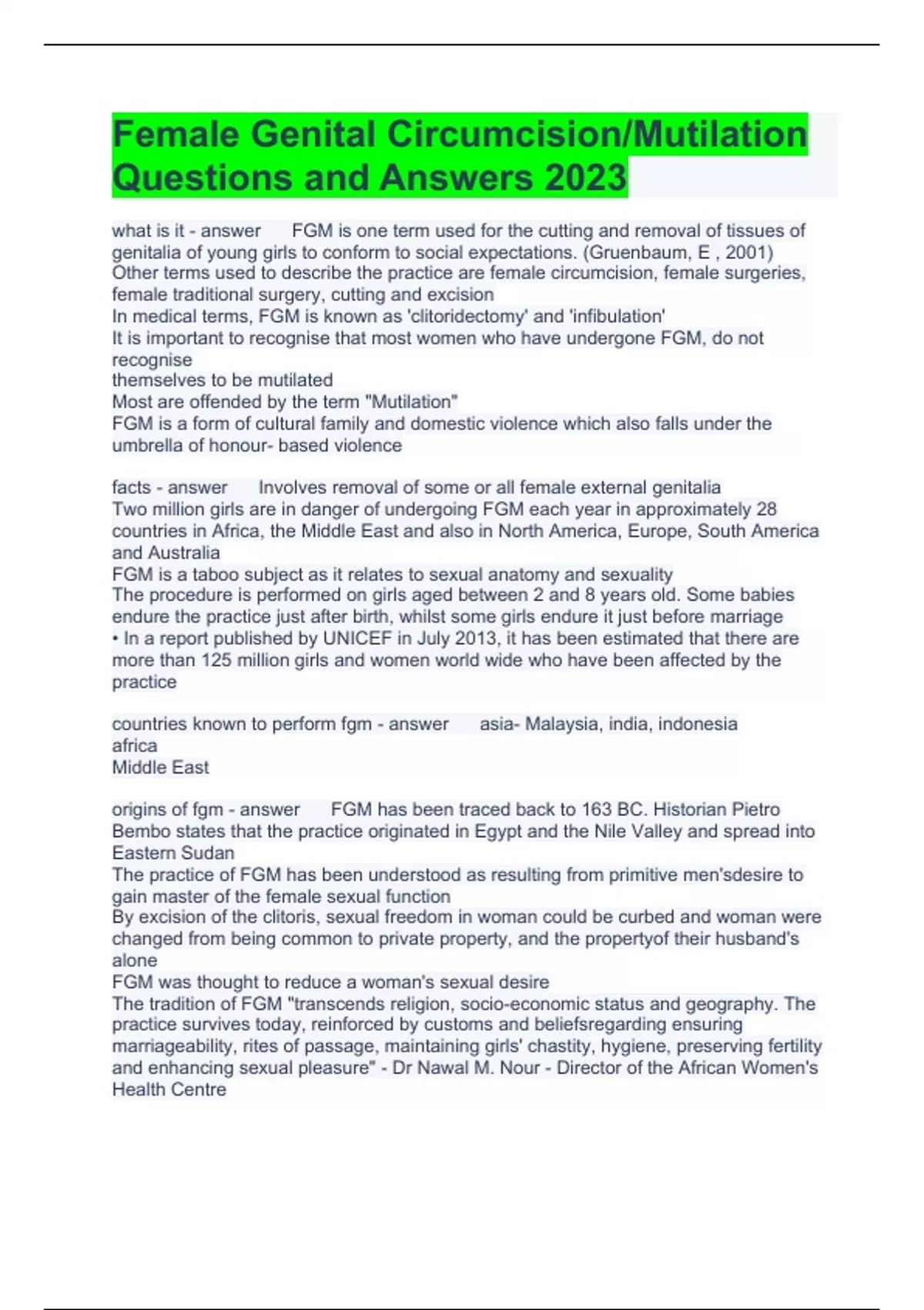 Female Genital Circumcision/Mutilation Questions and Answers 2023 ...