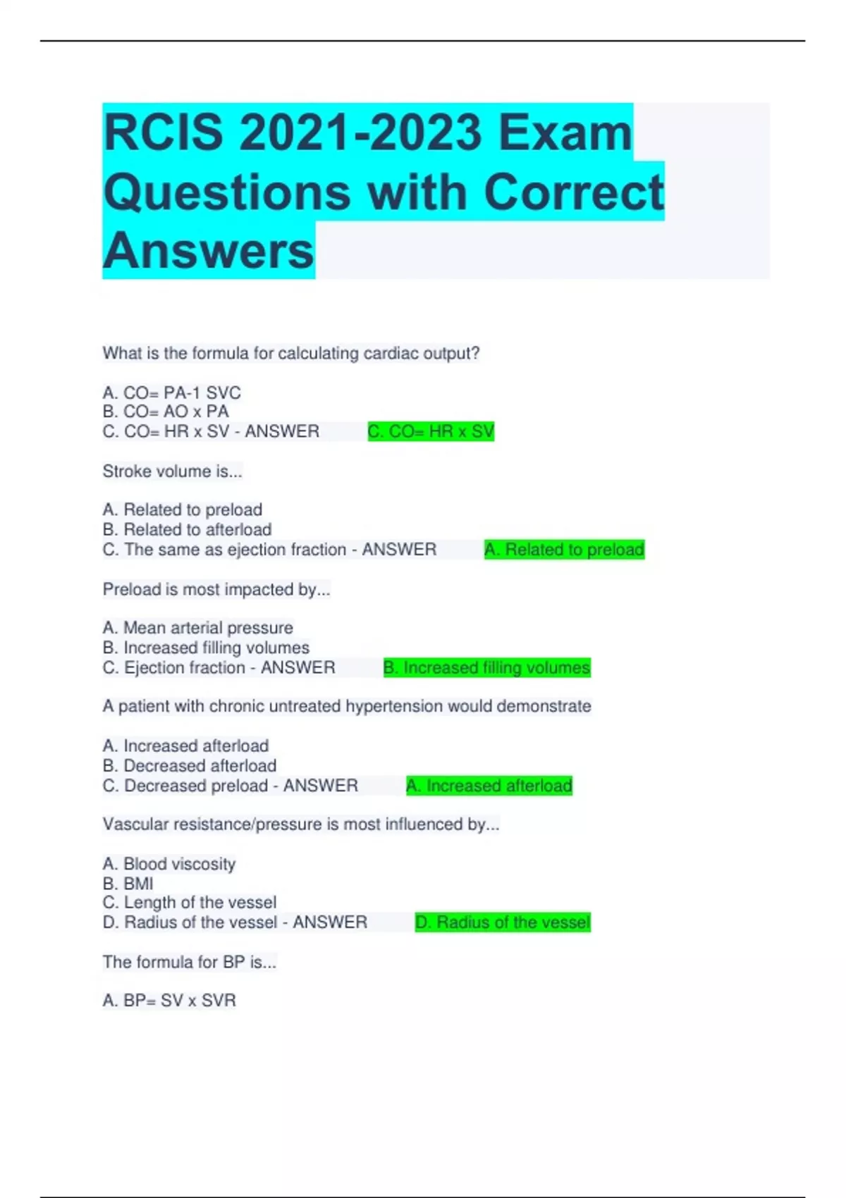 RCIS Exam Questions with Correct Answers - RCIS - Stuvia US