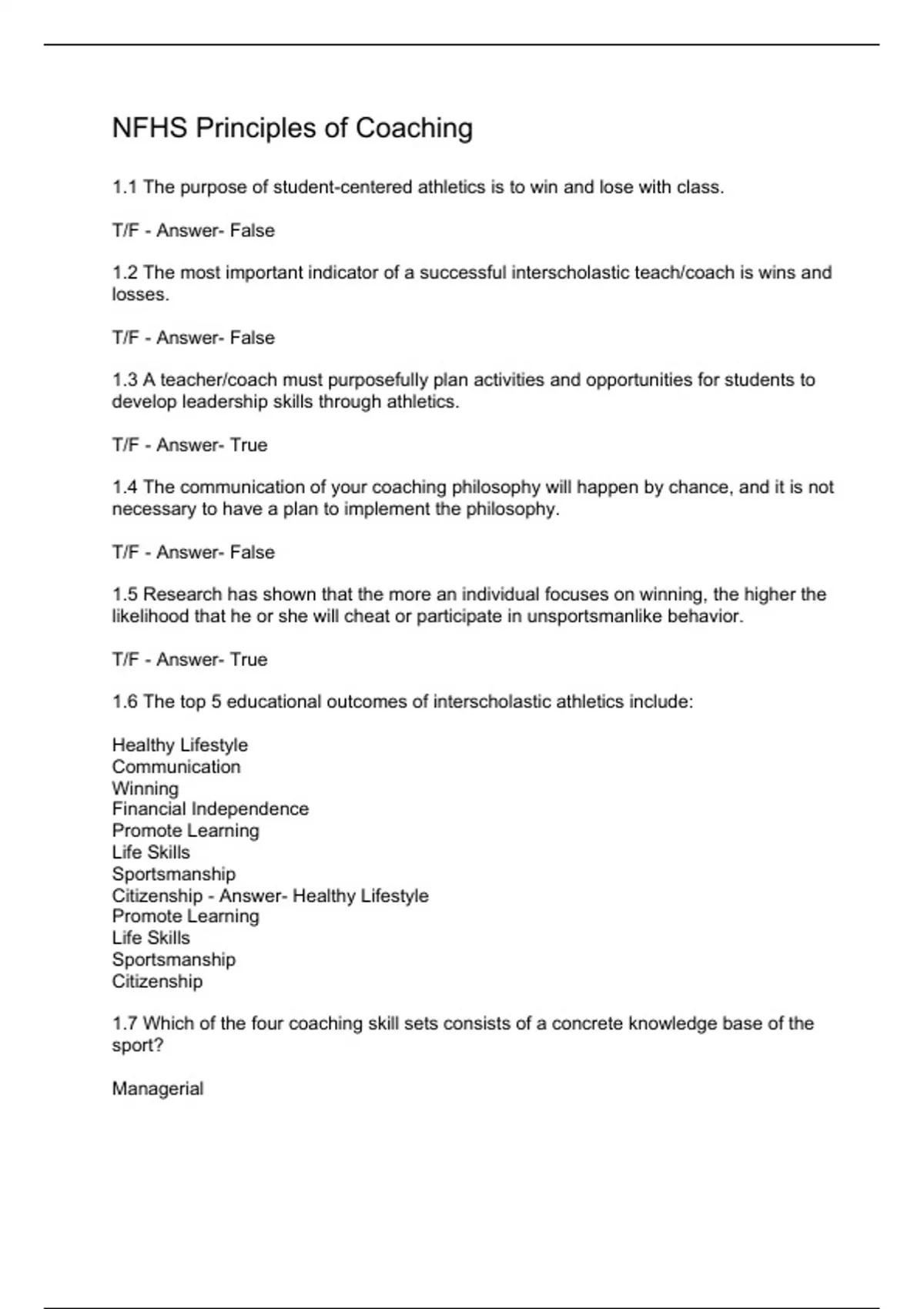 NFHS Principles of Coaching - NFHS - Stuvia US