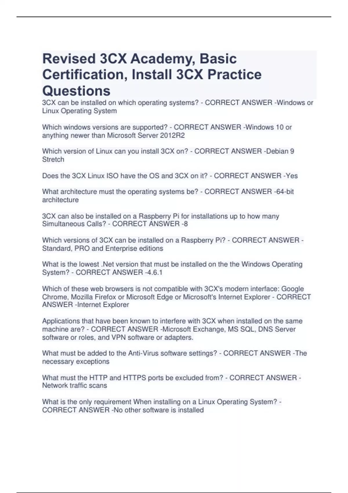 Revised 3CX Academy, Basic Certification, Install 3CX Practice Questions - 3CX Academy, Basic ...