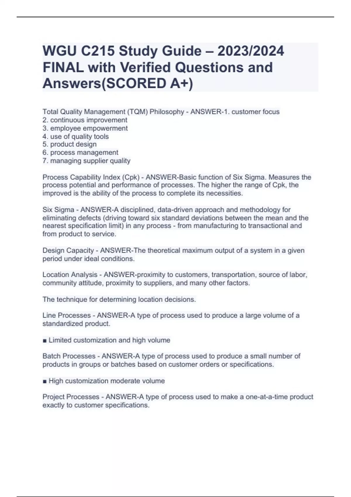 WGU C215 Study Guide – 2023/2024 FINAL with Verified Questions and ...
