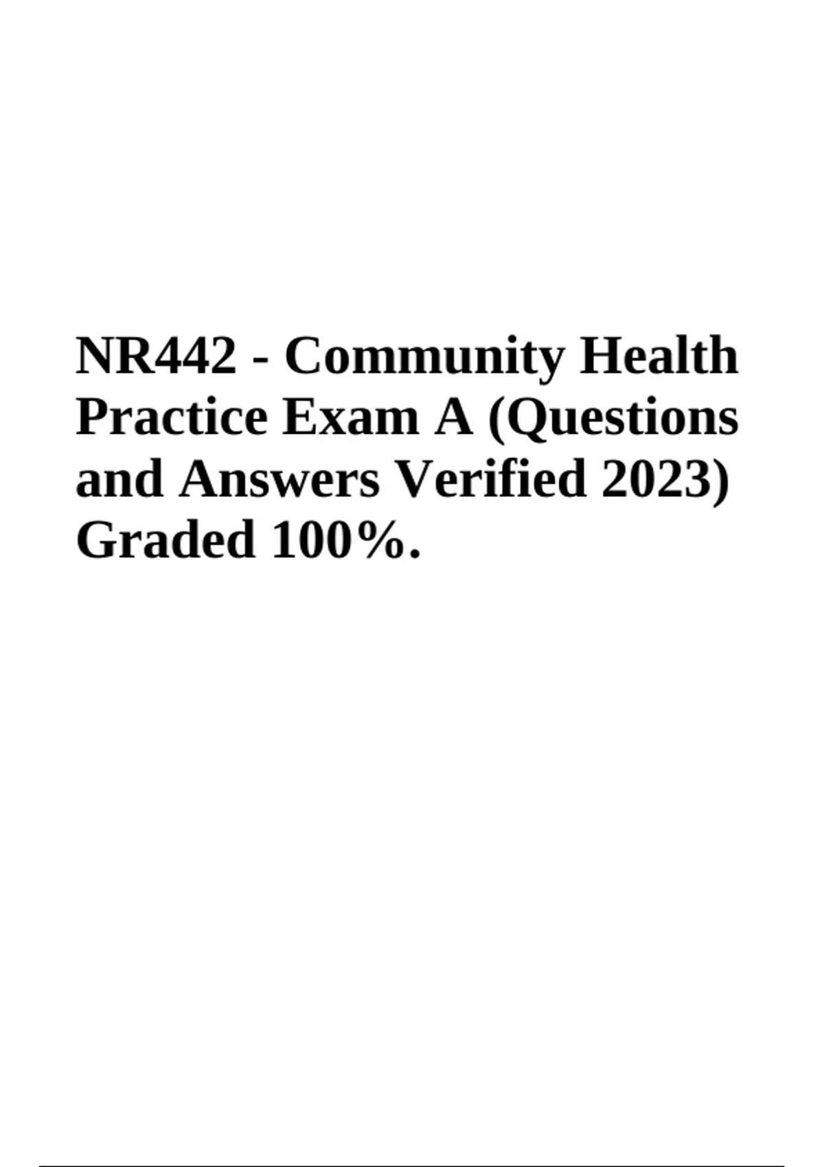 RN Community Health Exam | Questions With Answers | Latest Update (100% ...