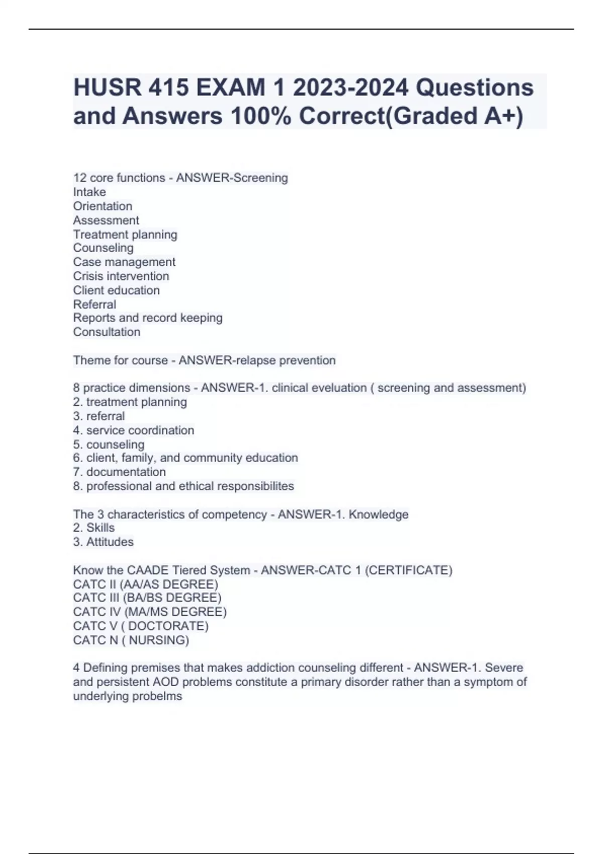 HUSR 415 Final Exam Questions and Answers (Already Passed!!) - HUSR 415 - Stuvia US
