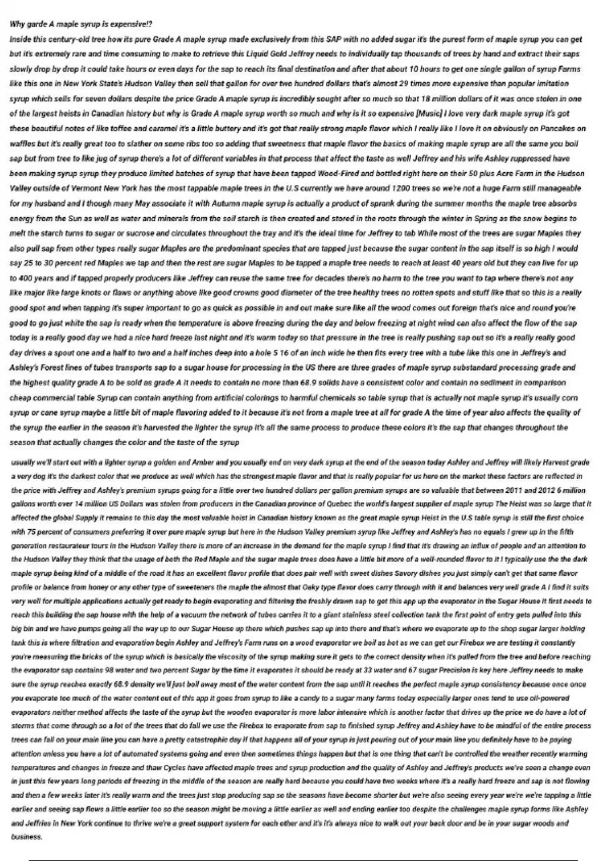 Summary Information of Maple Syrup - English language and composition ...
