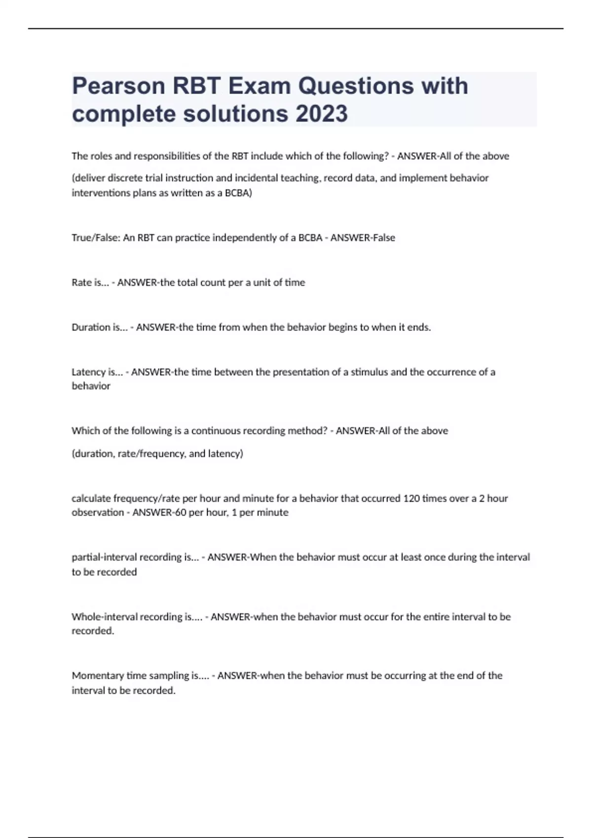 Pearson RBT Exam Questions with complete solutions 2023 - Pearson RBT ...