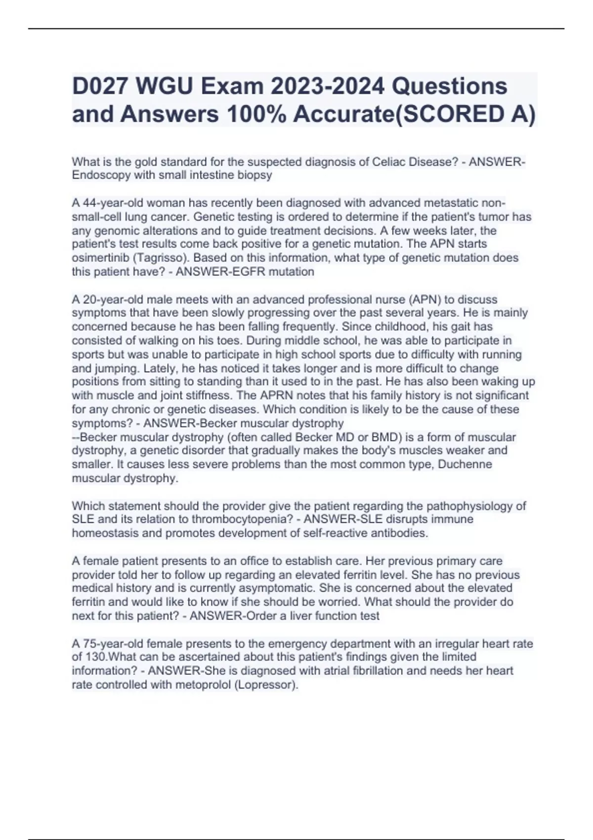 D027 WGU Exam Questions and Answers 100% Accurate(SCORED A) - D027 WGU ...