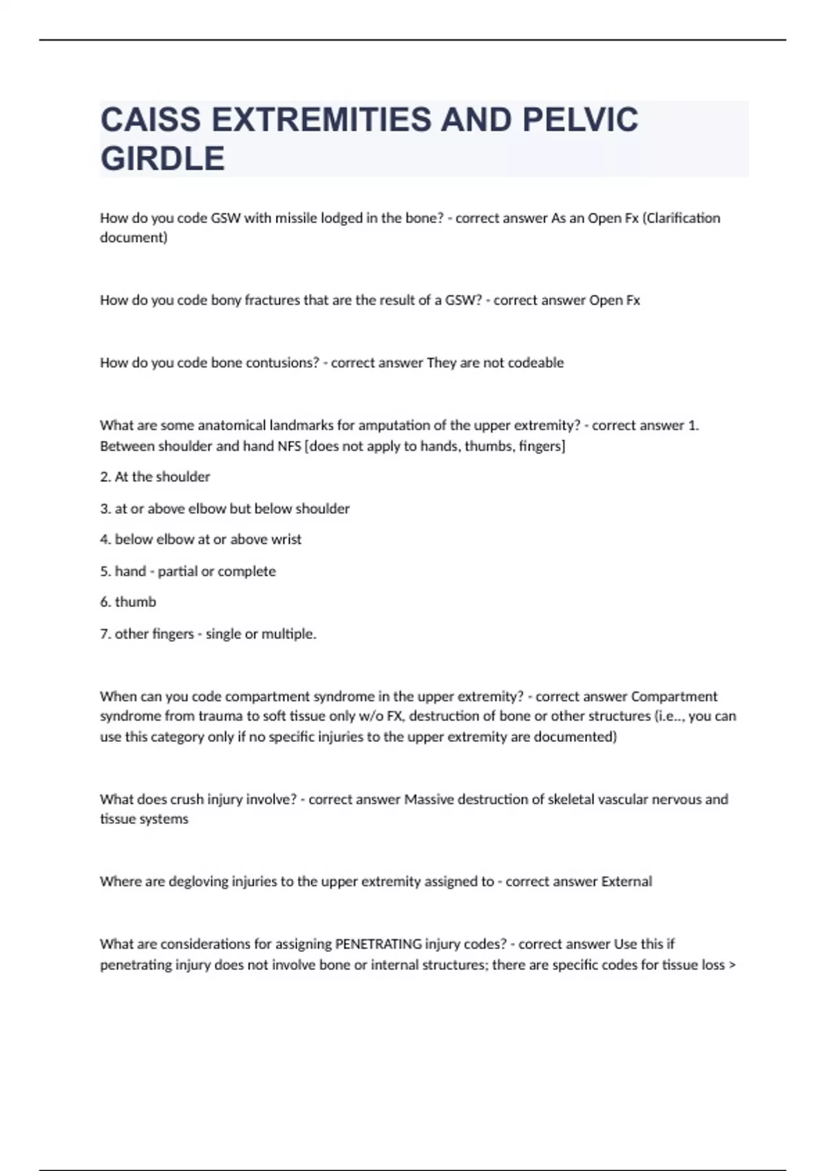 CAISS EXTREMITIES AND PELVIC GIRDLE|UPDATED&VERIFIED|100% SOLVED ...