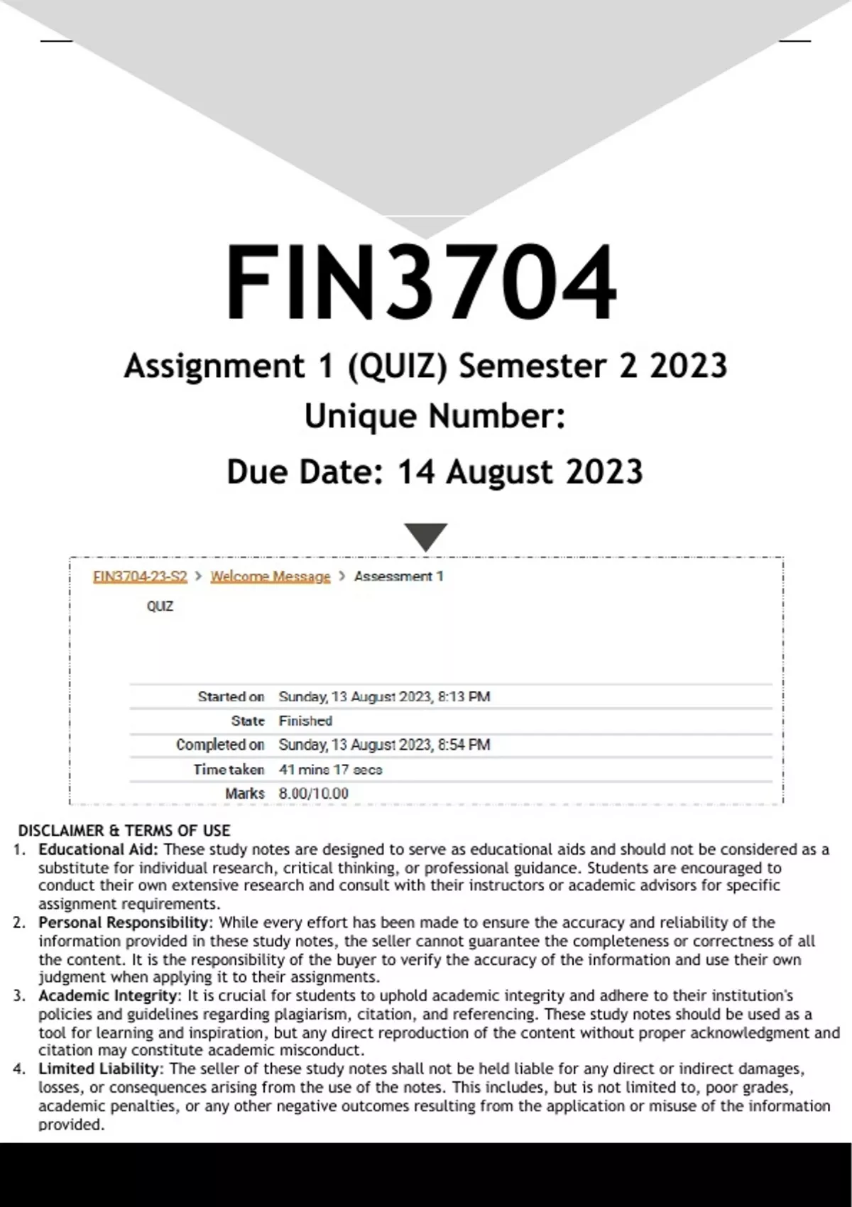 FIN3704 Assignment 3 (ANSWERS) Semester 1 2024 (191286)- DISTINCTION ...