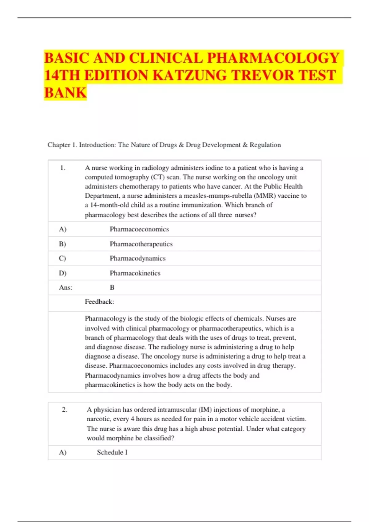Basic and Clinical Pharmacology 14th Edition Katzung Trevor Test Bank ...