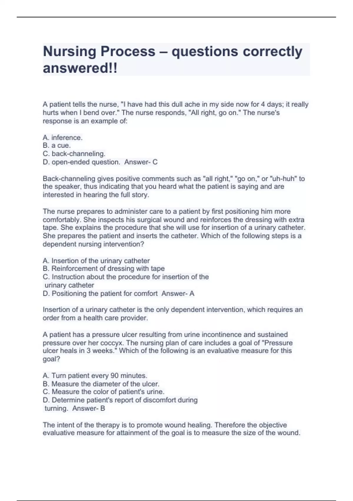 Nursing Process – questions correctly answered!! - Nursing Process ...