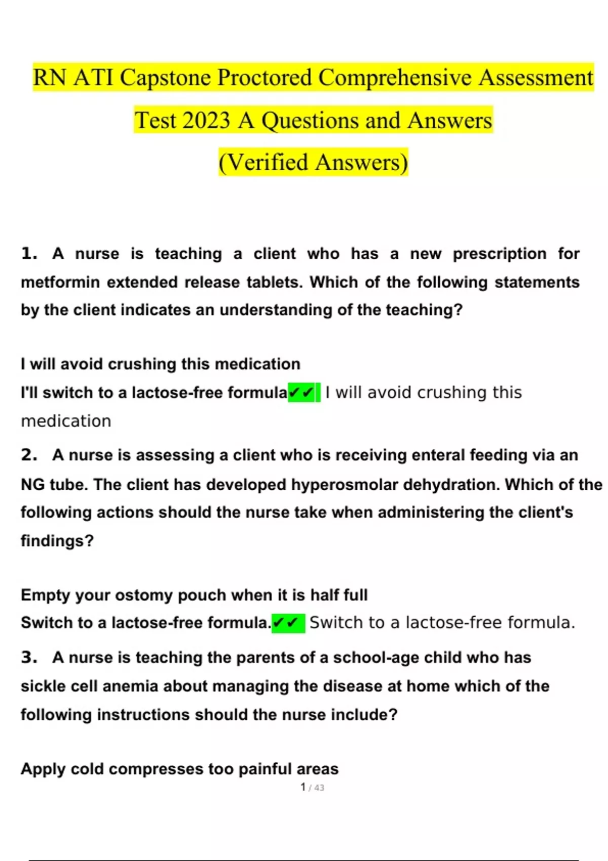 RN ATI Capstone Proctored Comprehensive Assessment Test A questions and ...