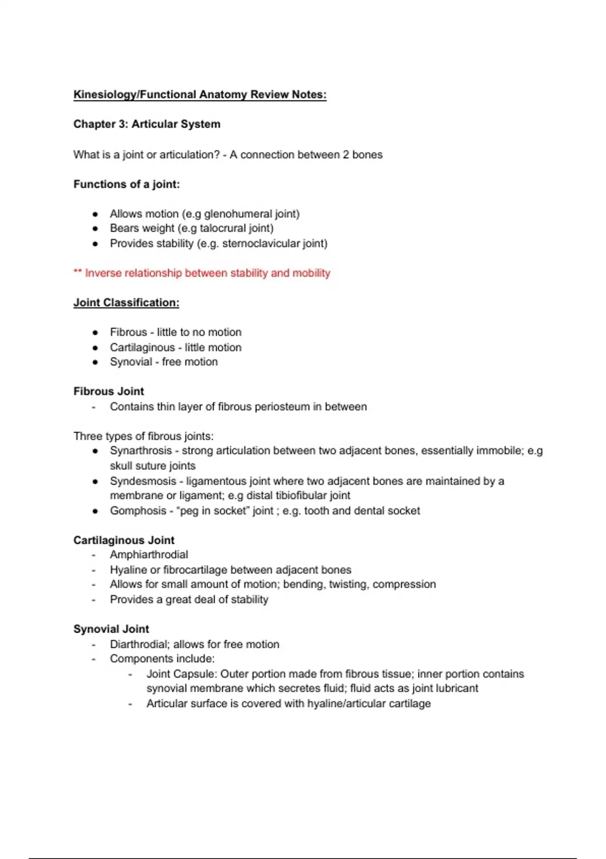 Functional Anatomy/ Kinesiology - Chapter 3: Articular System ...