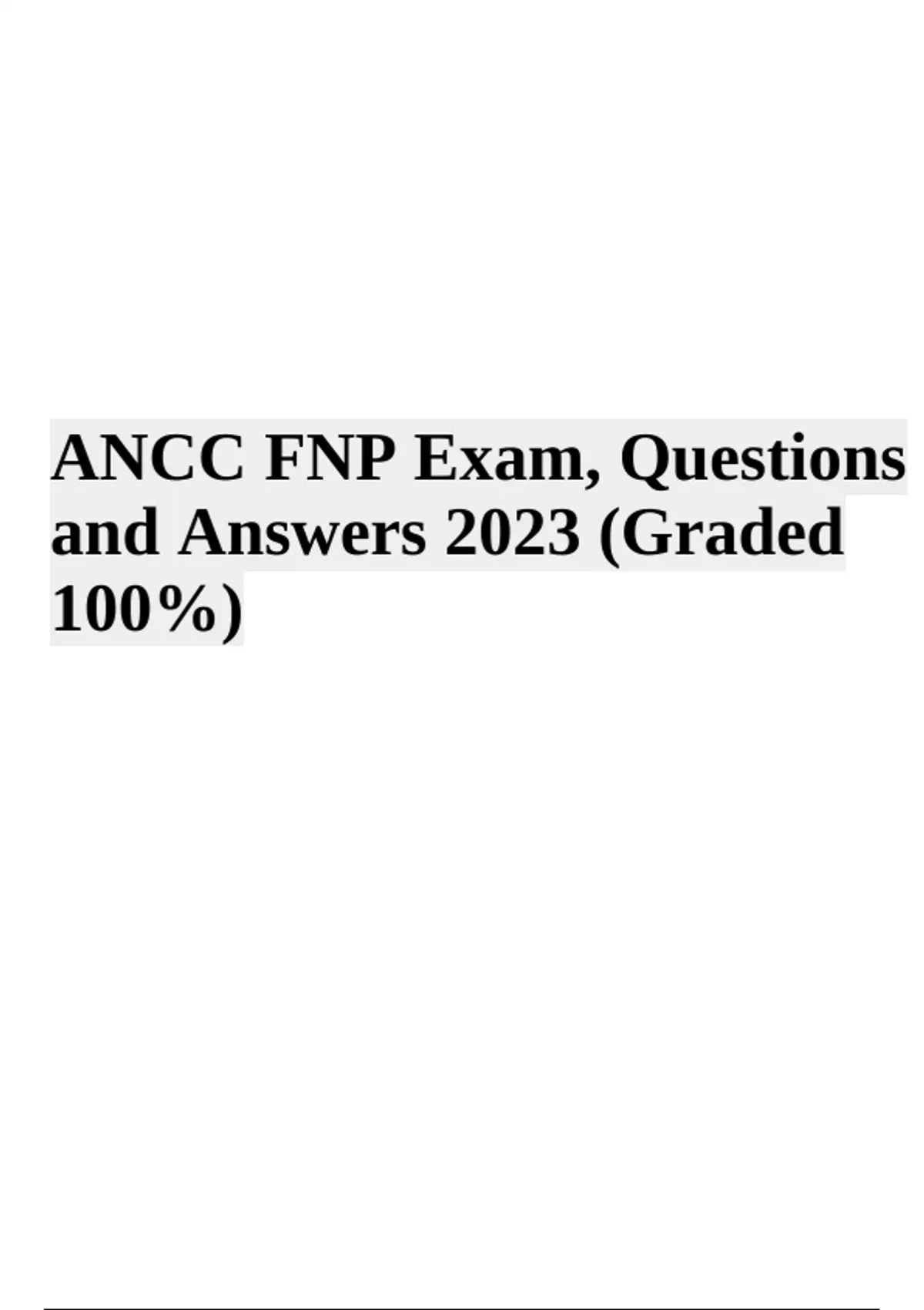 ANCC FNP Exam Practice Questions With Verified Answers - Latest Update ...