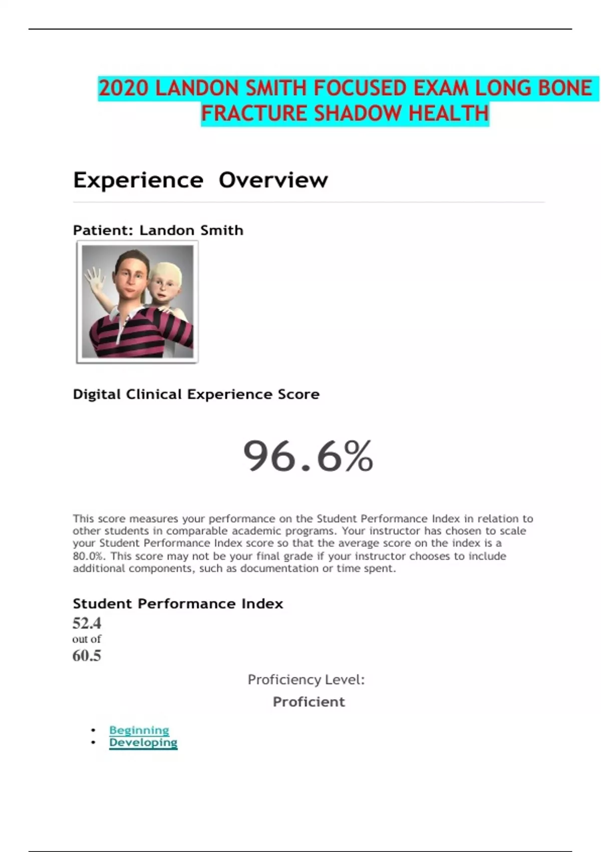 2020 LANDON SMITH FOCUSED EXAM LONG BONE FRACTURE SHADOW HEALTH - LONG ...