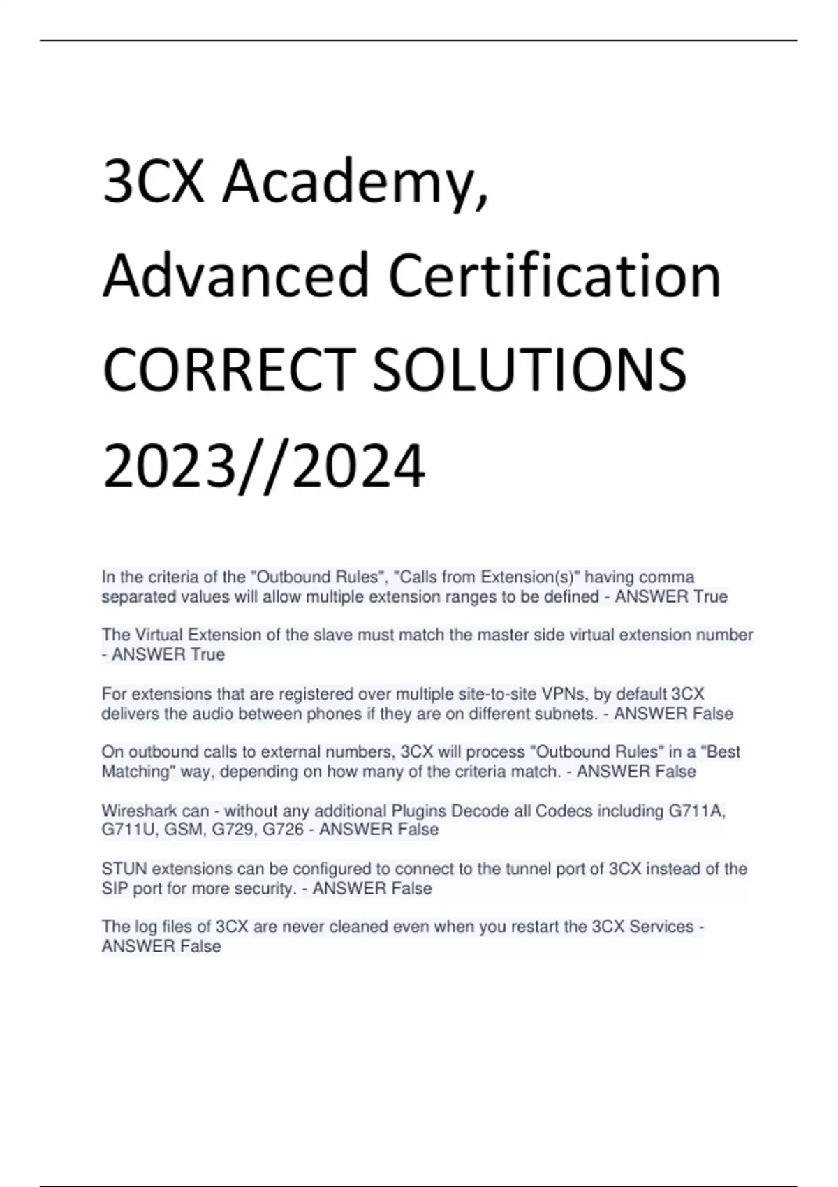 3CX Academy, Advanced Certification CORRECT SOLUTIONS 2023//2024 - 3CX ...