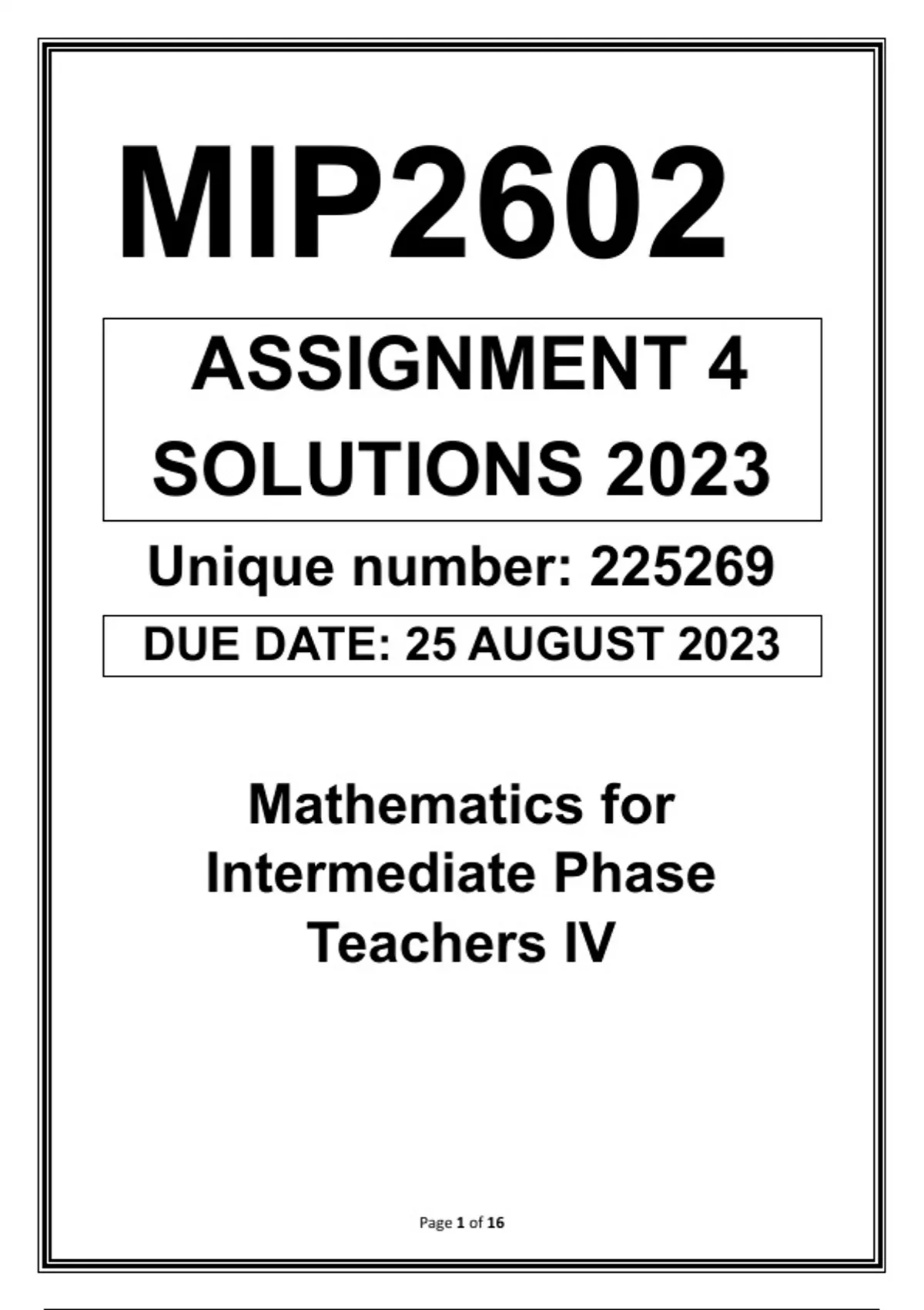 MIP2602 ASSIGNMENT 4 SOLUTIONS 2023 UNISA MATHEMATICS FOR INTERMEDIATE ...