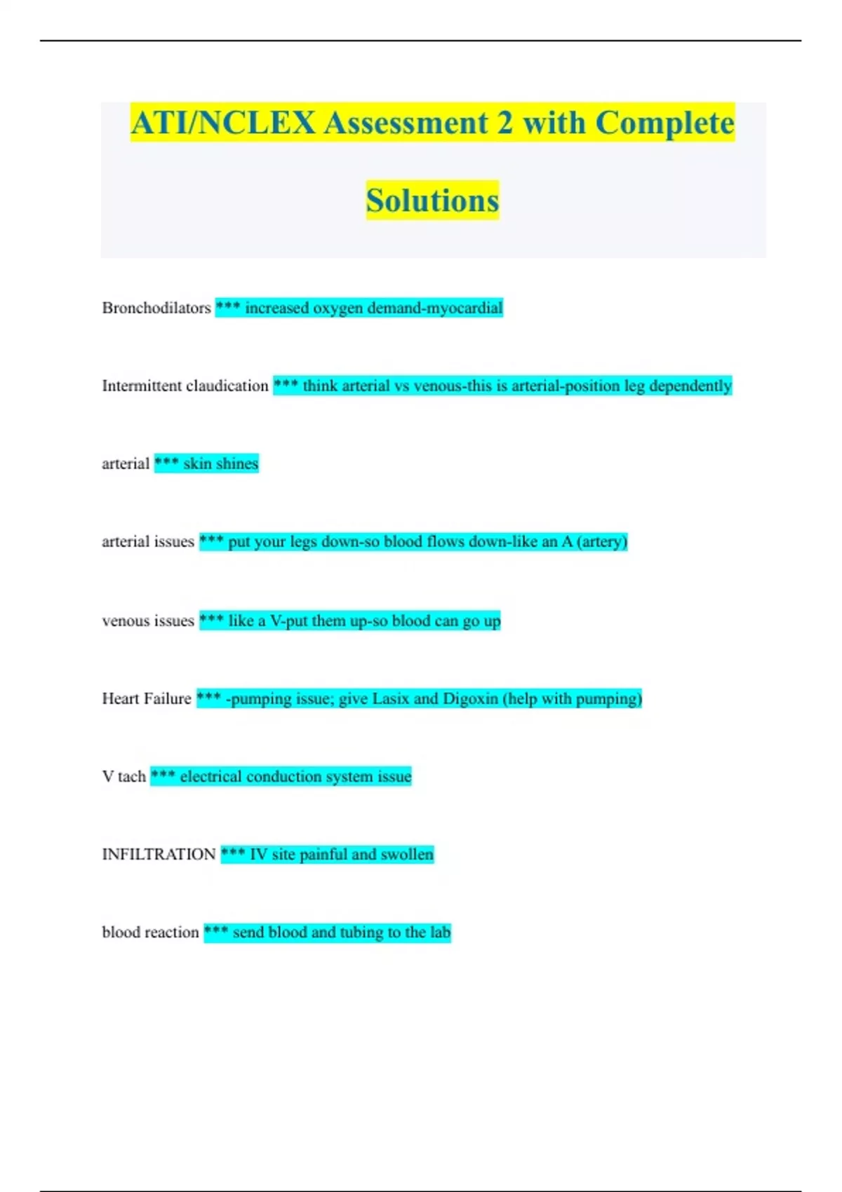 ATI/NCLEX Assessment 2 with Complete Solutions - ATI/NCLEX - Stuvia US