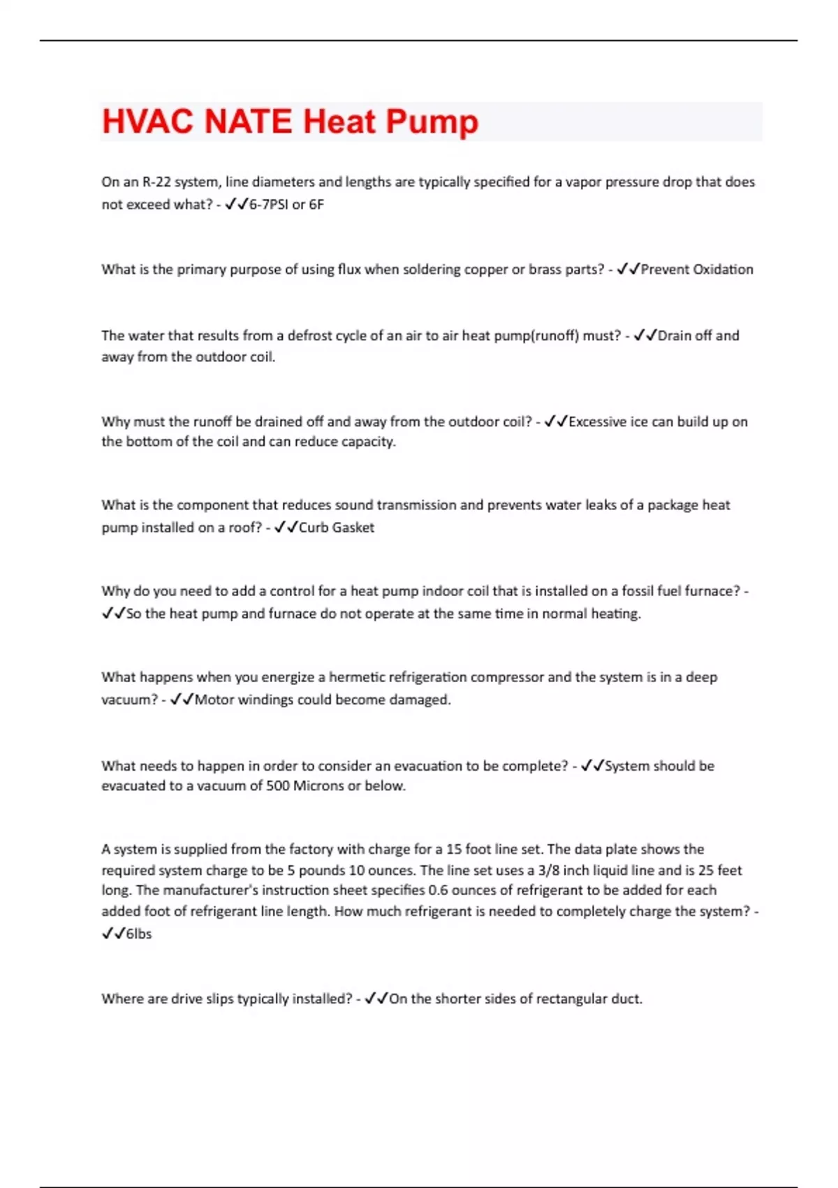 HVAC NATE Heat Pump| 171 Questions and Answers(A+ Solution guide ...