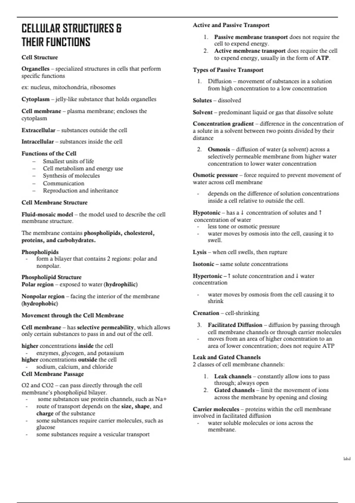 Summary Reviewer for Cell Structures and Functions - NUR1101 - Stuvia US
