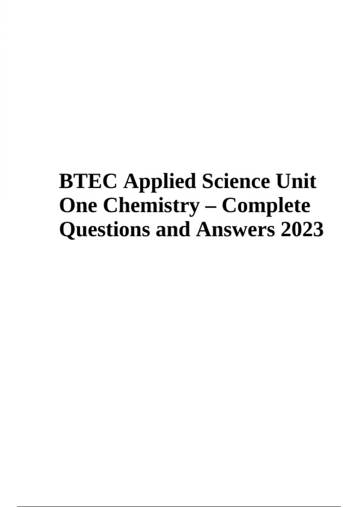 BTEC Applied Science Unit One Chemistry – Complete Questions and ...