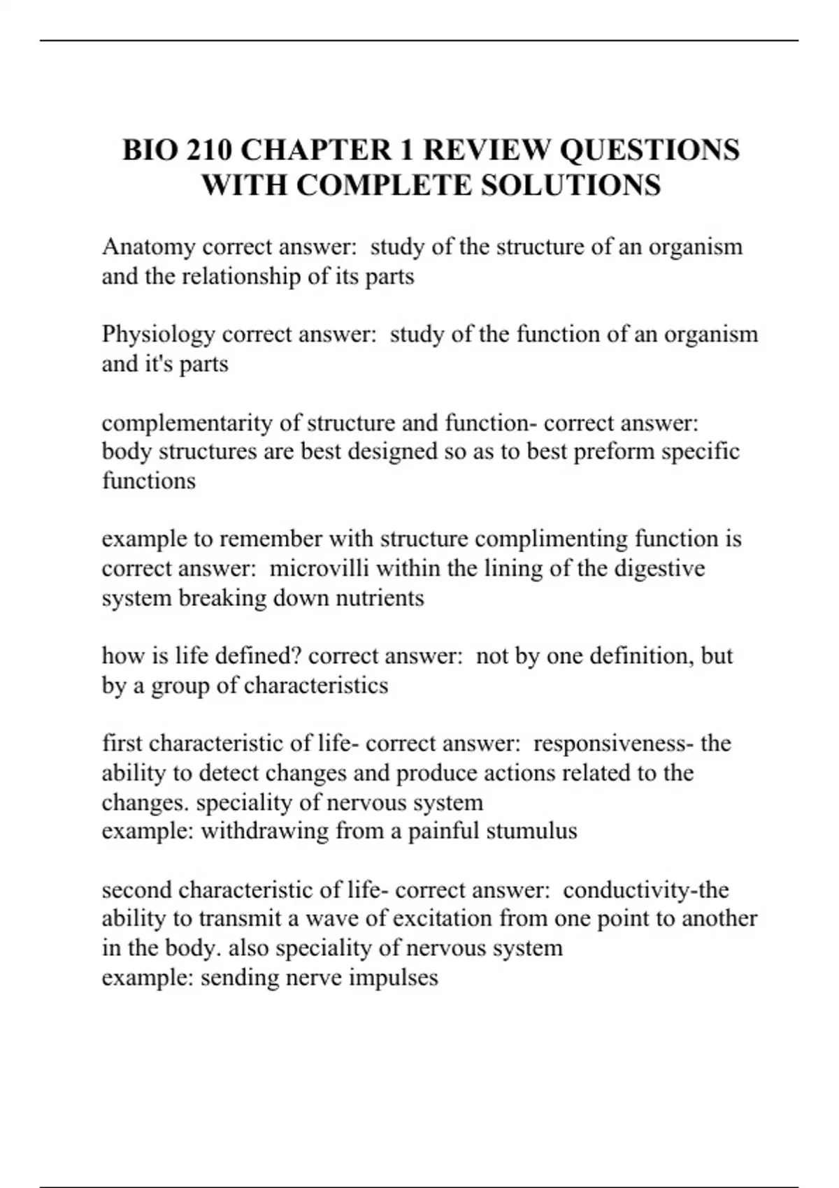 BIO 210 CHAPTER 1 REVIEW QUESTIONS WITH COMPLETE SOLUTIONS - BIO 210 ...