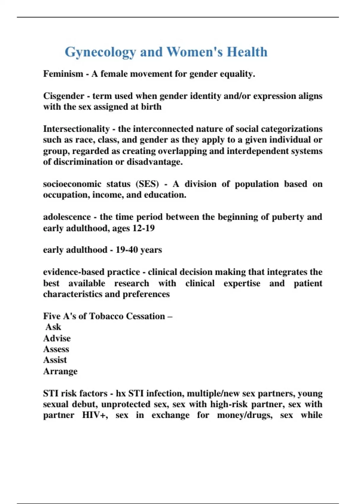Gynecology and Women's Health exams test 2023 - Gynecology and Women\'s ...