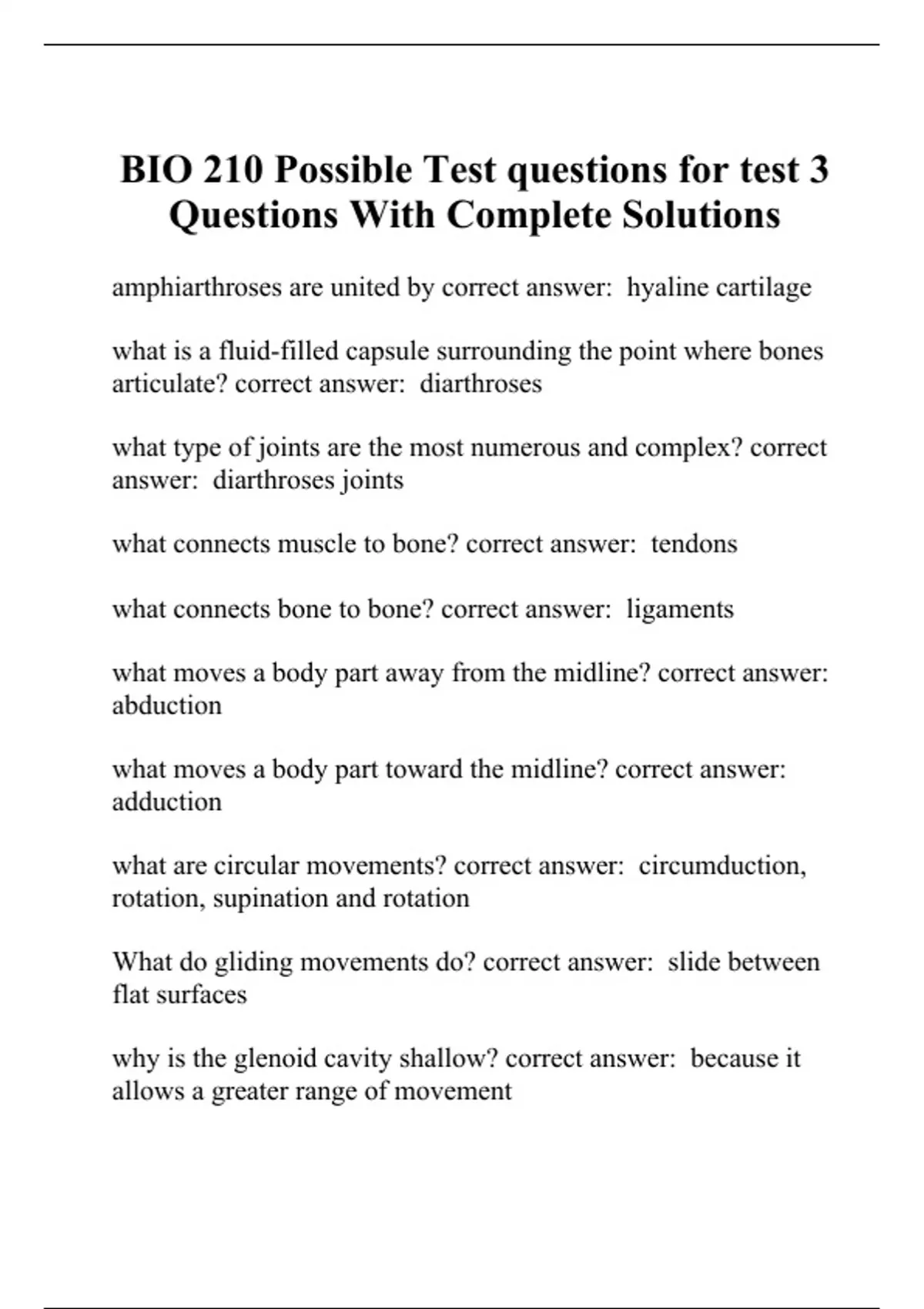BIO 210 Possible Test questions for test 3 Questions With Complete ...